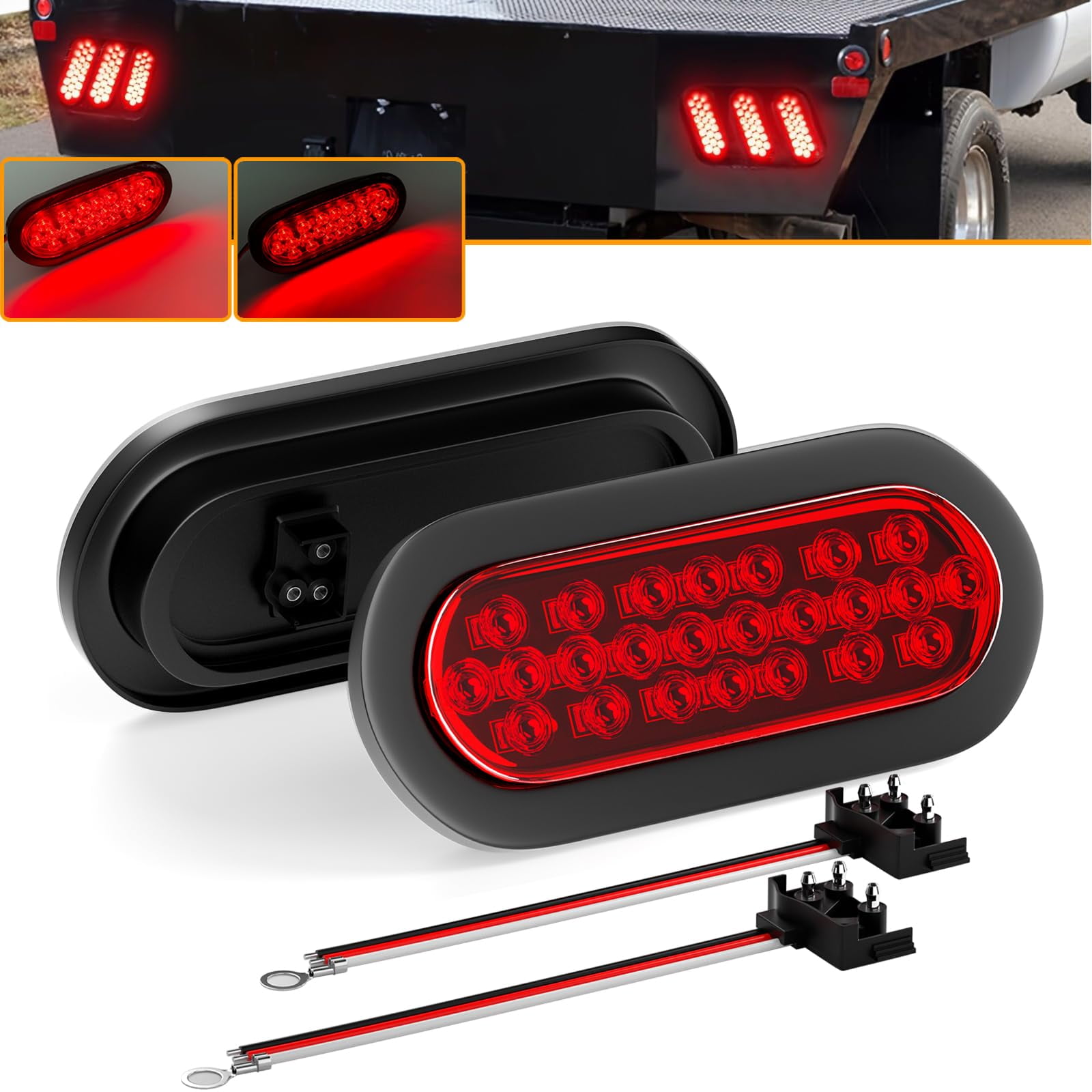 PSEQT 6'' Red LED Trailer Tail Lights H2FSD24LED Oval Brake Stop Turn ...