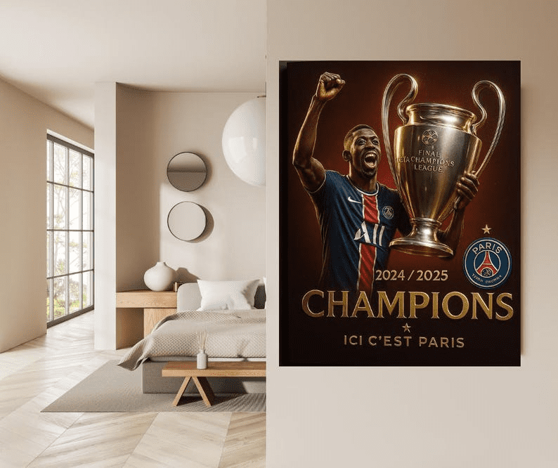 PSG Champions League 2024-2025 Wall Art, UEFA Trophy Celebration Poster ...
