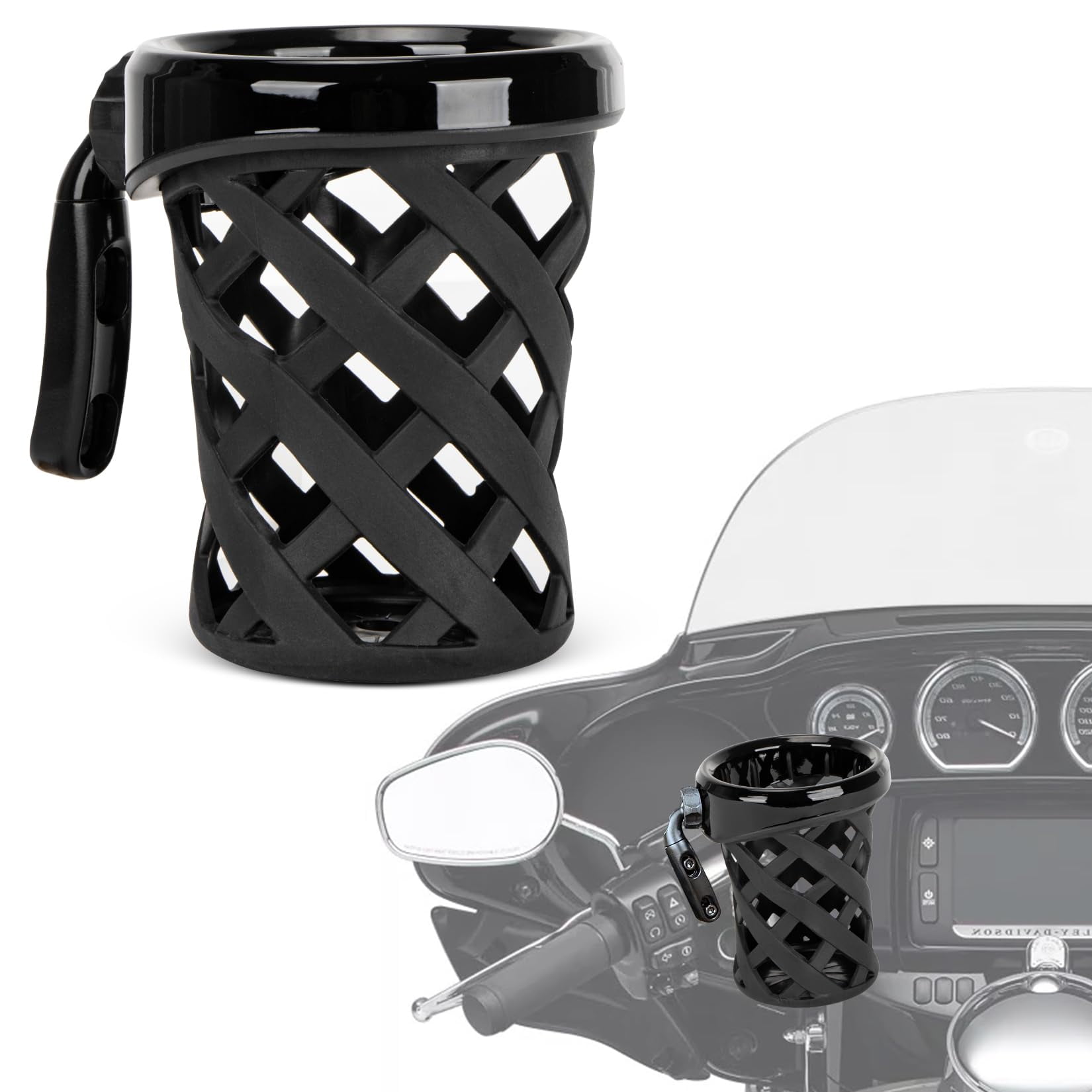 PSLER Motorcycle Drink Cup Holder Handlebar Mount Universal for Dyna ...