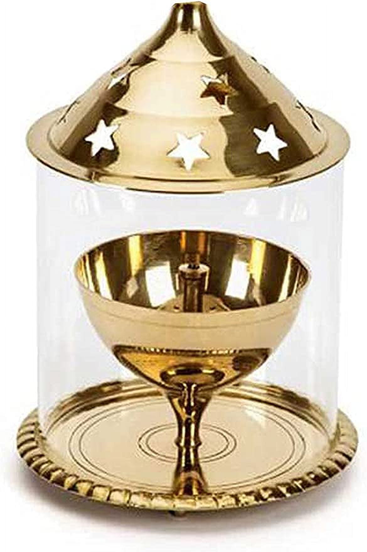 PSQURMART Pooja Akhand Diya Decorative Brass & Glass Oil Lamp Tea Light ...