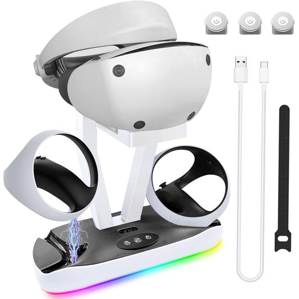 PSVR2 Charging Station with RGB Light, Fast Charging Dock & VR Headset Stand for PS VR2, Dual ...