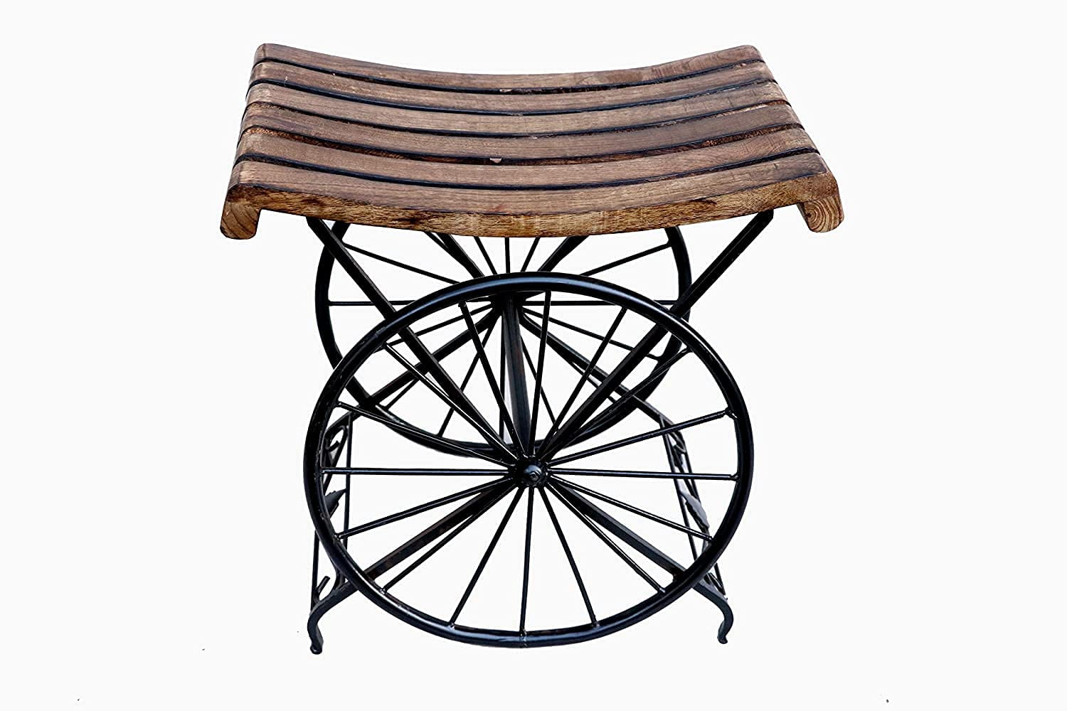 PSWOOD Wooden Iron Base Sitting Stool Bedside Table Iron Wheel Base ...