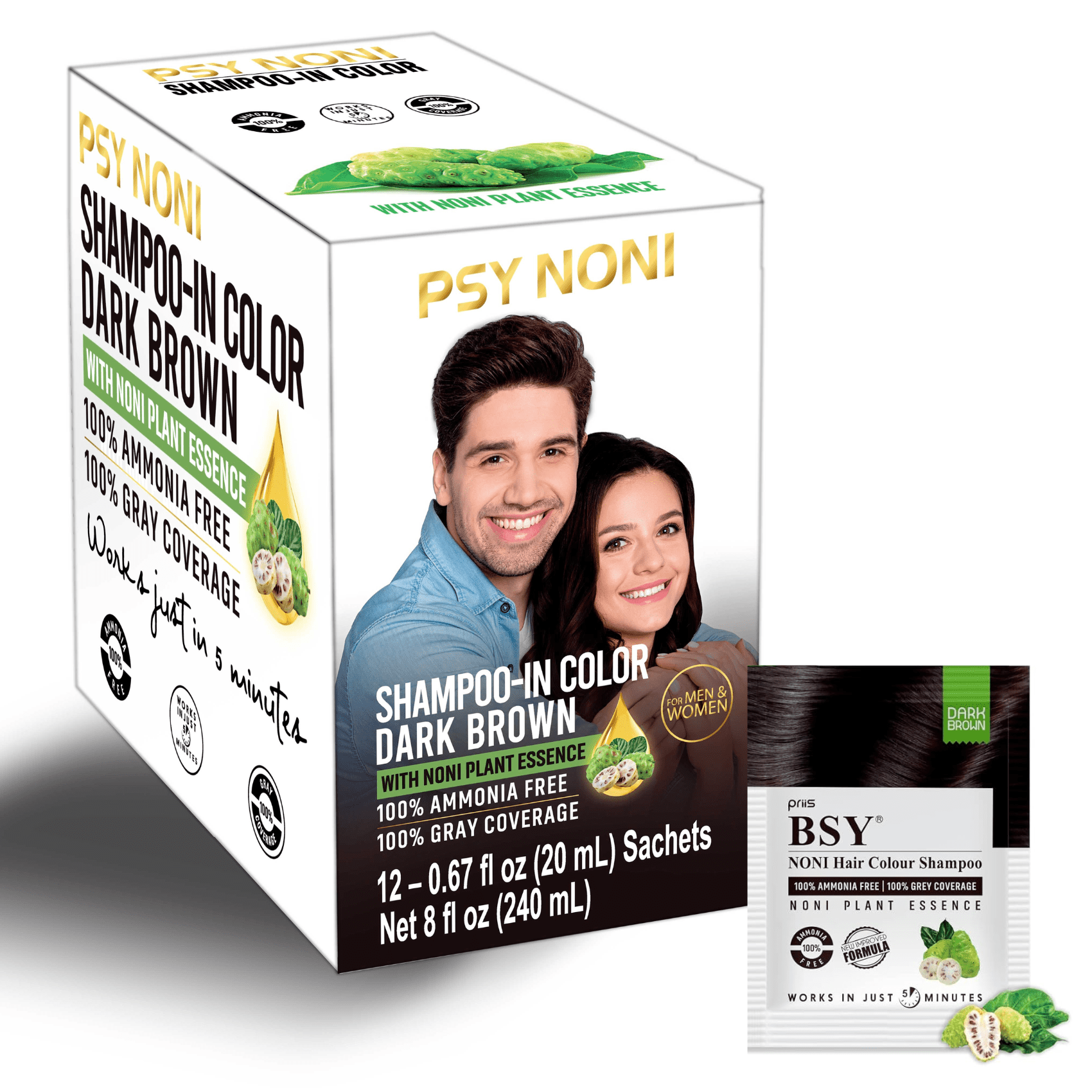 PSY NONI - Semi Permanent Hair Color Shampoo Dark Brown (12 Sachets) 0. ...