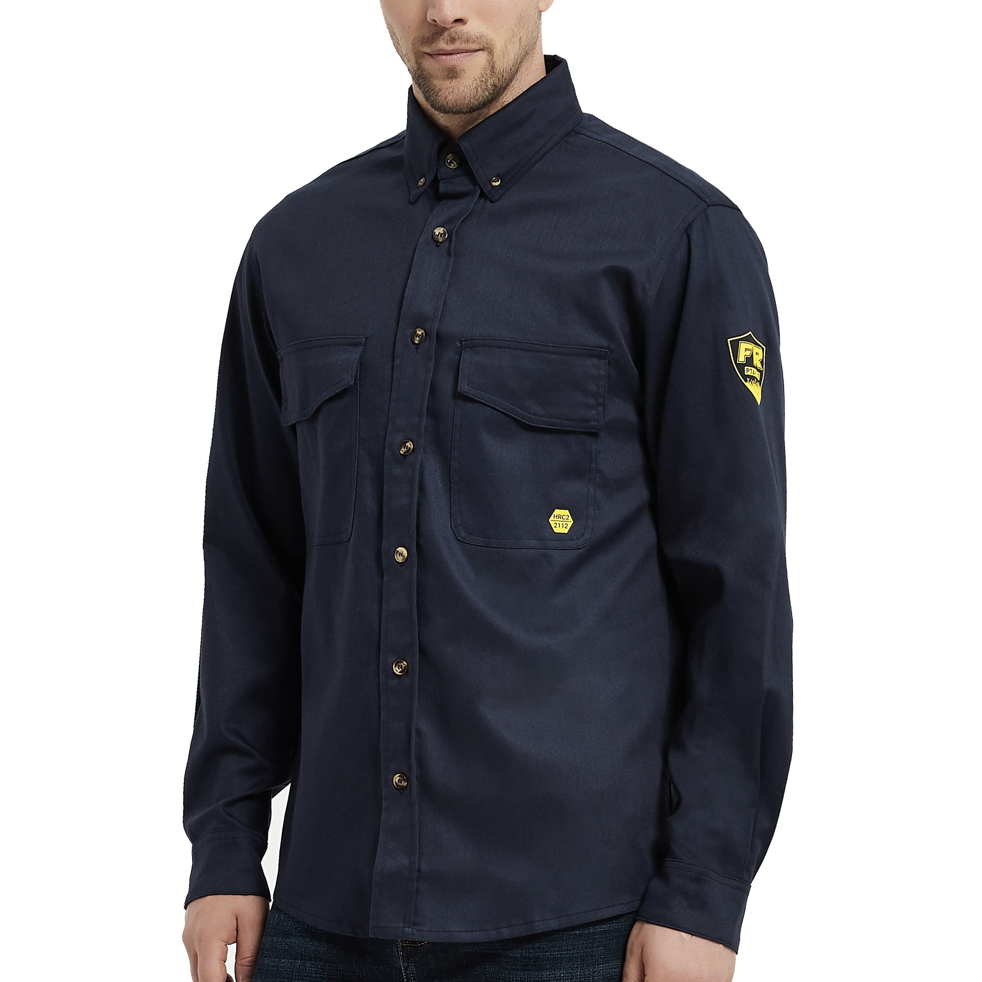 PTAHDUS Men's Flame Resistant Twill Work Shirt, Lightweight FR, Navy ...