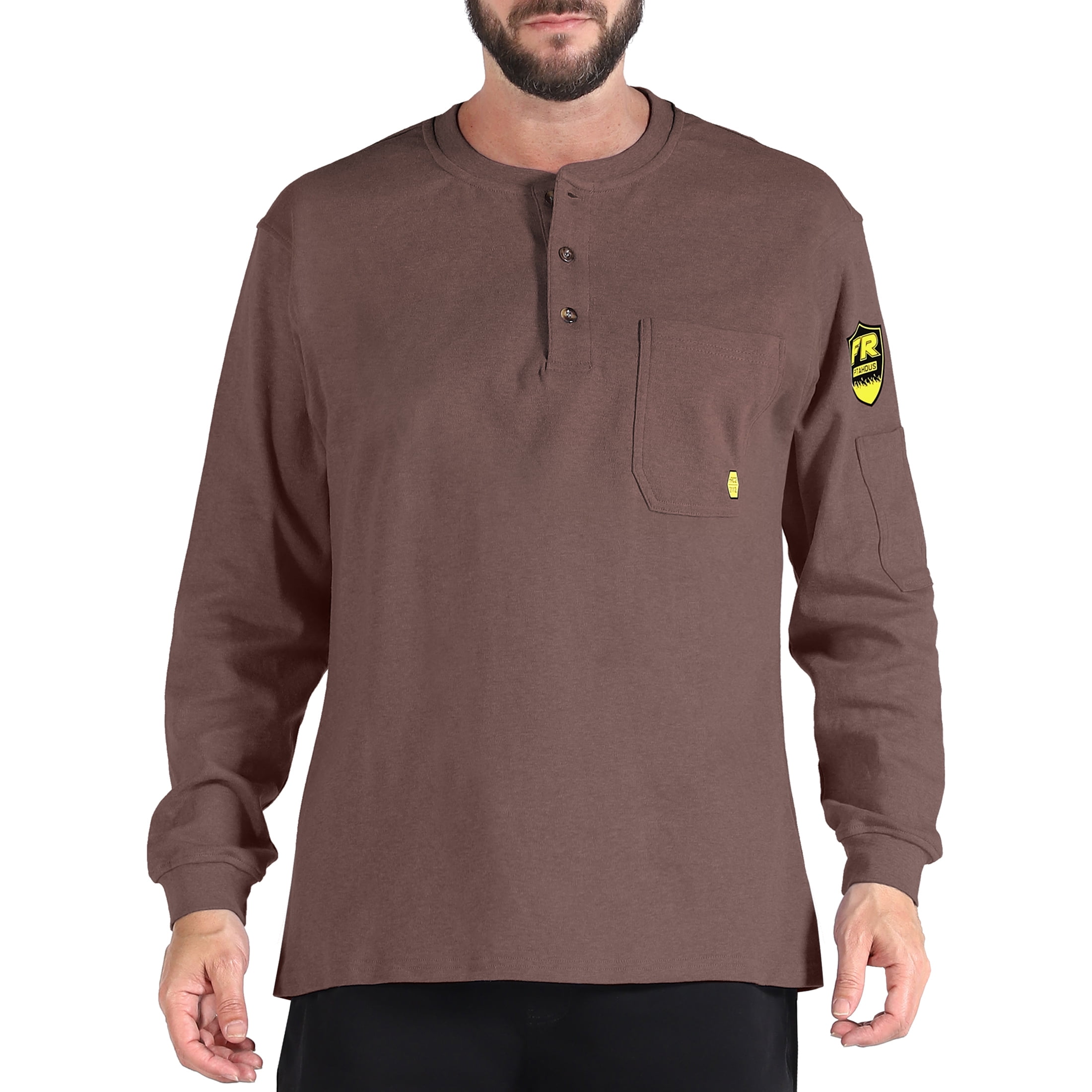 PTAHDUS Men's Flame Resistant Long Sleeve Henley Shirt, 7.1 Ounce 100% Cotton FR Workwear ...