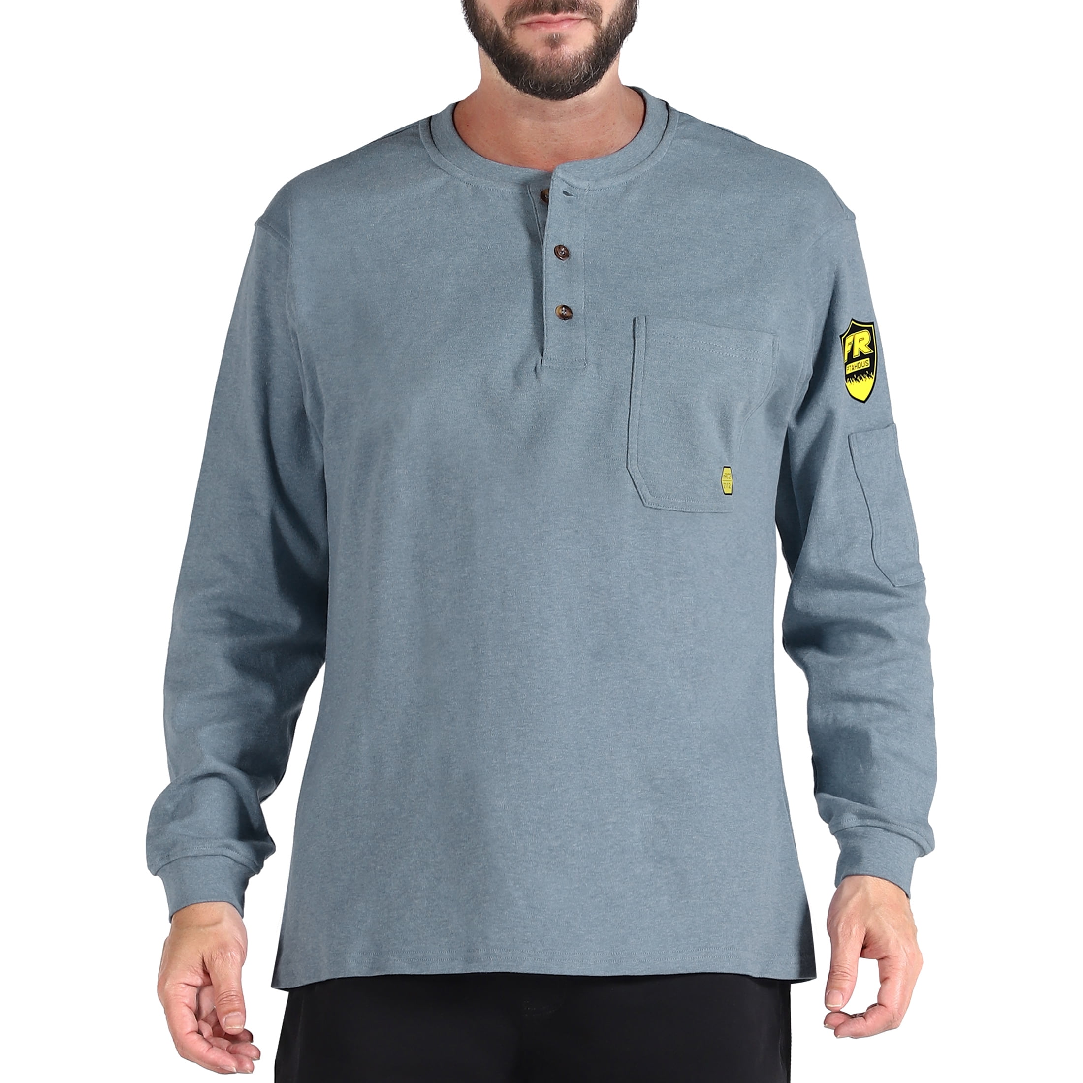 PTAHDUS Men's Flame Resistant Long Sleeve Henley Shirt, 7.1 Ounce 100% ...