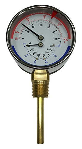 PTC14403 Bottom Stem Tridicator, 1/2" NPT Connection, 3" face, 30-250˚F ...