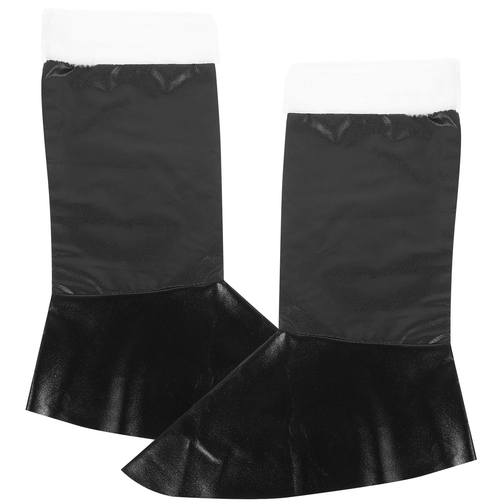 PTOOTP 1 Pair Black Leather Santa Claus Boot Cover for Christmas ...