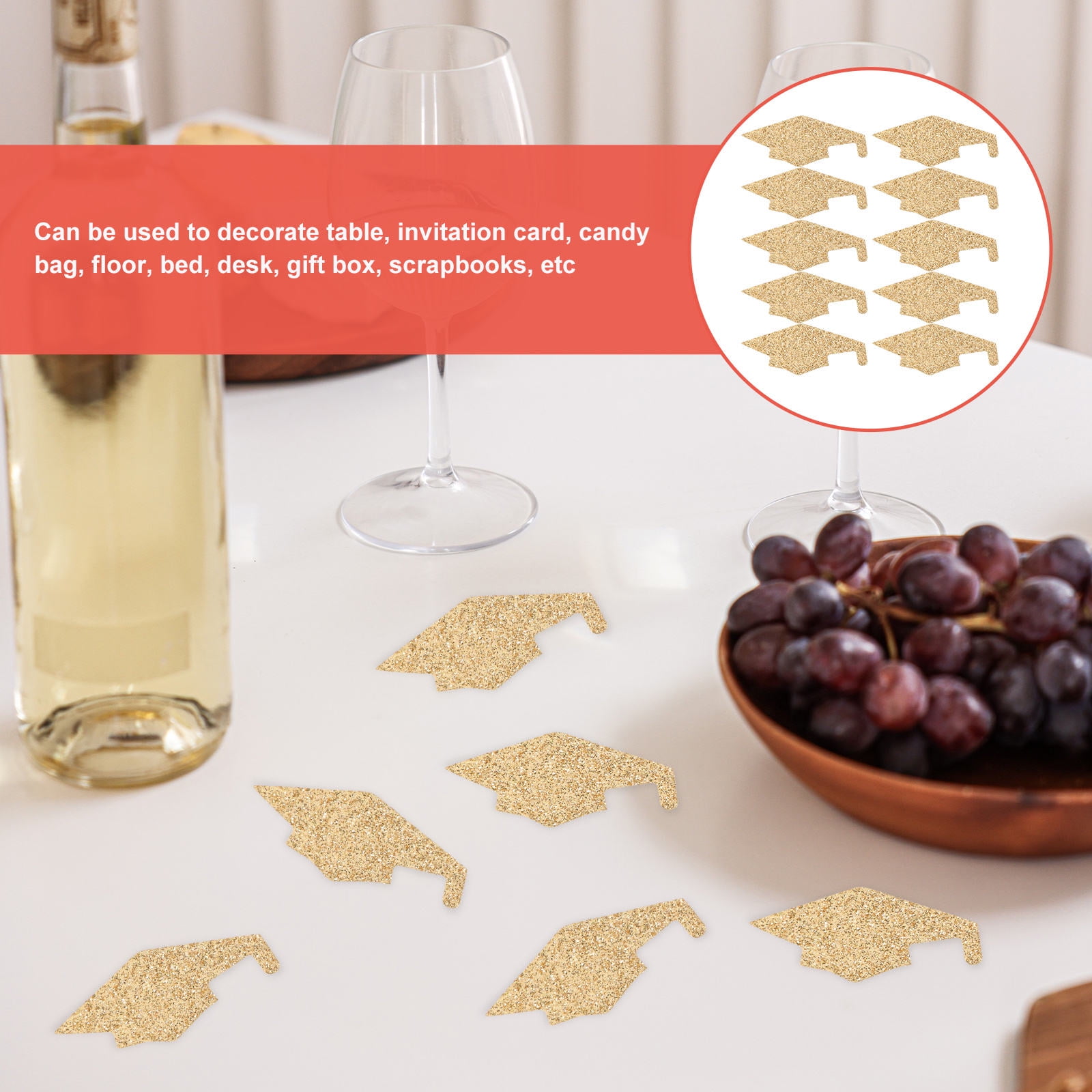 PTOOTP 1 Set Graduation Caps Confetti Golden 5.8X2.5CM Non Woven Fabric ...