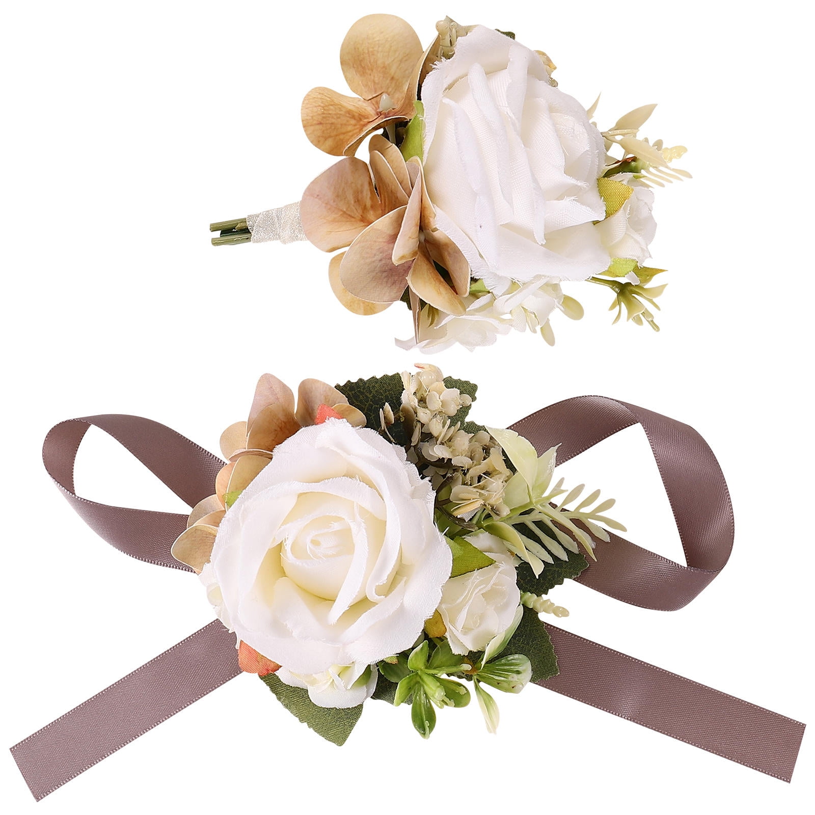 PTOOTP 1 Set White Bridal Wrist Flower Corsage Silk Fabric Wearable For ...