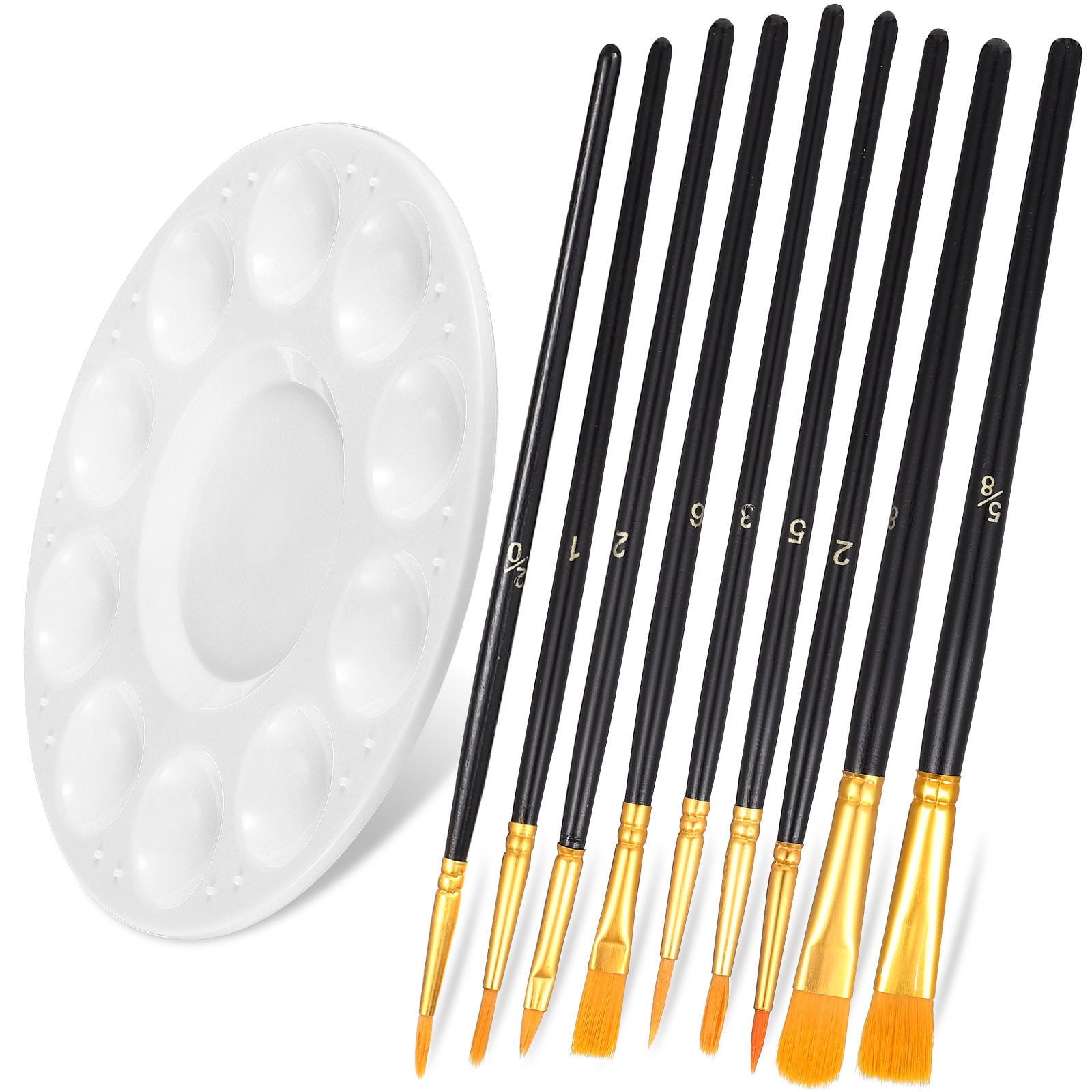PTOOTP 10Pcs Brushes with 1 Palette for Oil Watercolor Acrylic Color ...