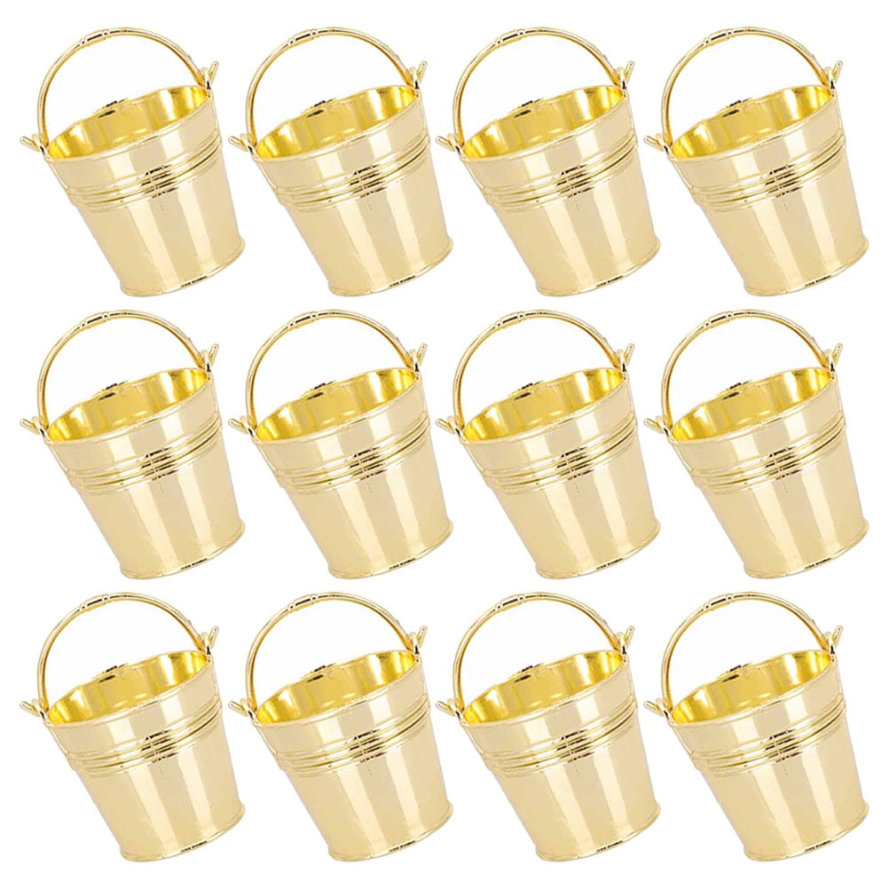 PTOOTP 12Pack Mini Bucket Plastic Candy Pots Golden Small Buckets for ...