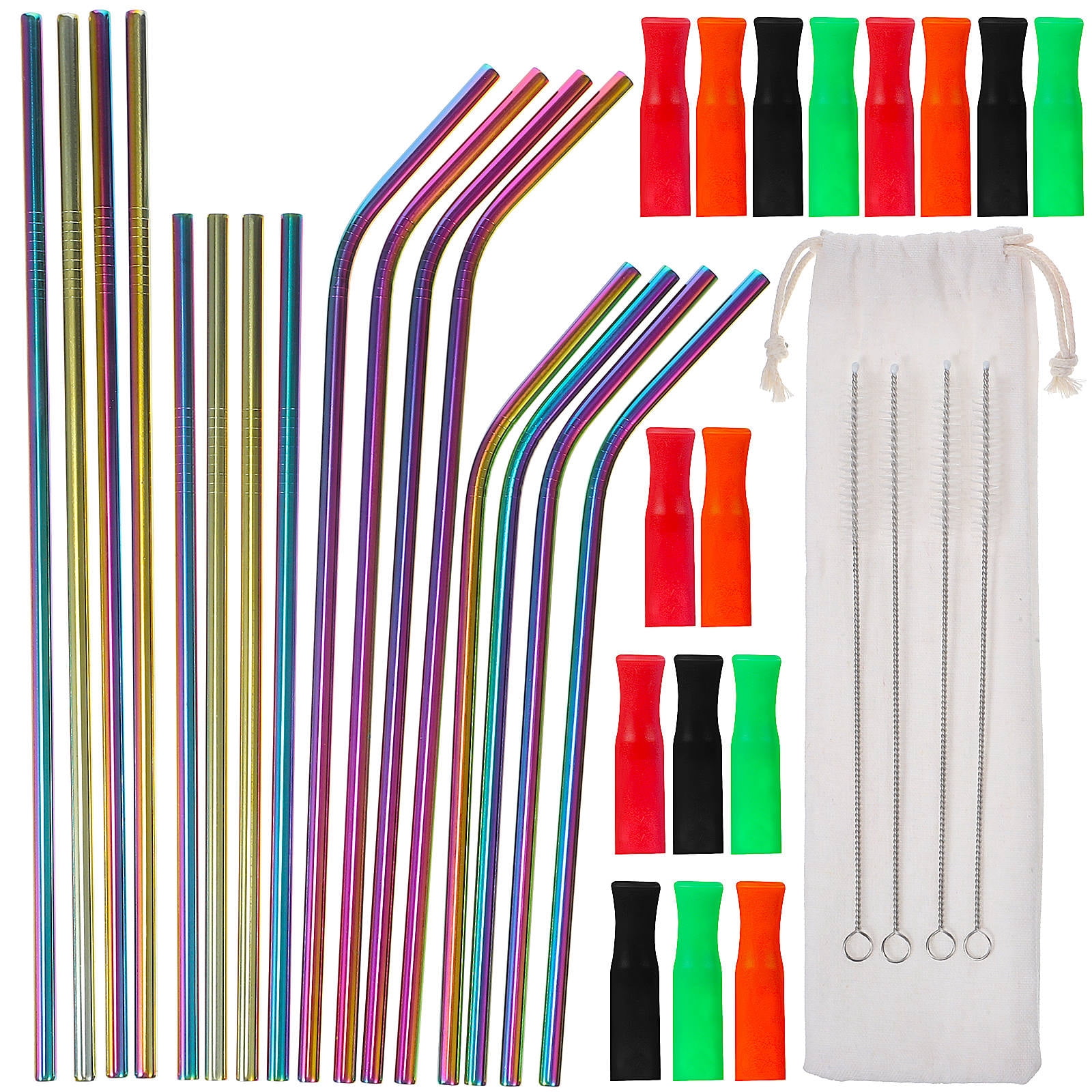 PTOOTP 16Pcs Drinking Straws With Silicone Tips Assorted Color For ...