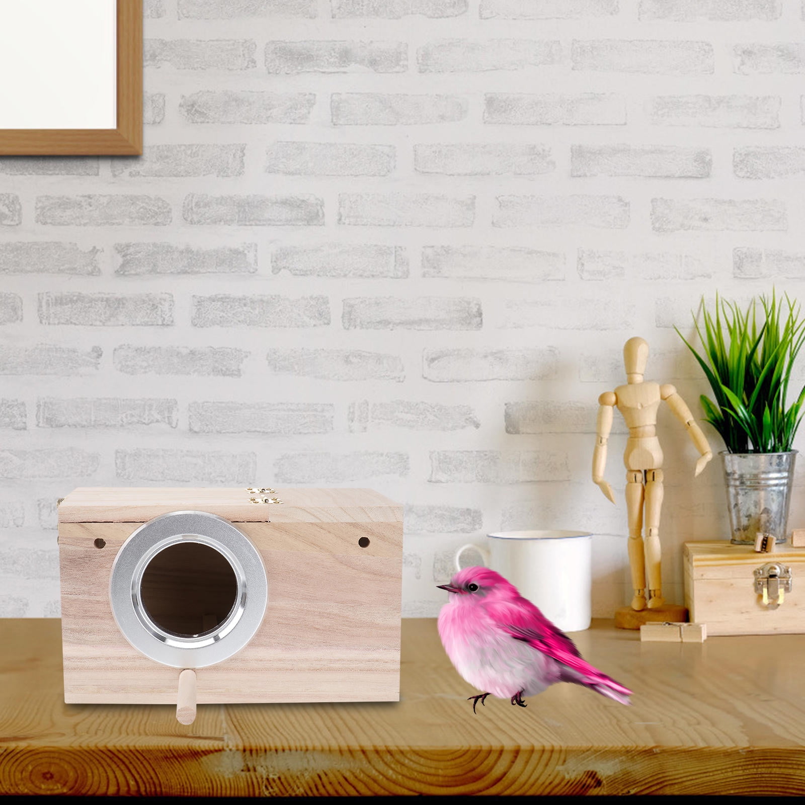 PTOOTP 1Pack Beige Wood Bird Parrot Holder for Parakeet Nesting and ...