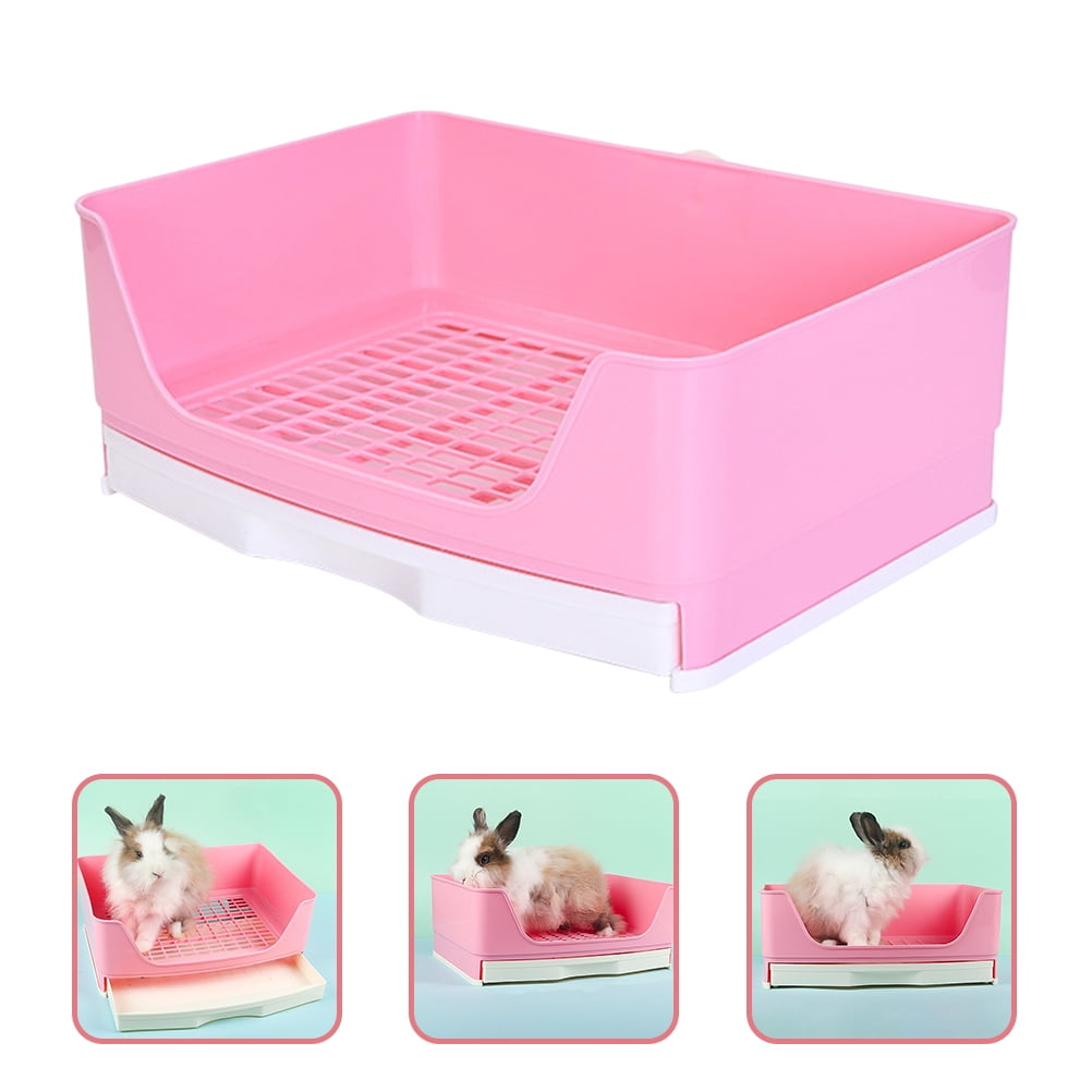 PTOOTP 1Pack Pink Rectangular Bunny Litter Box for Odor Reduction and Easy Cleaning 15.7X11.4X6 ...