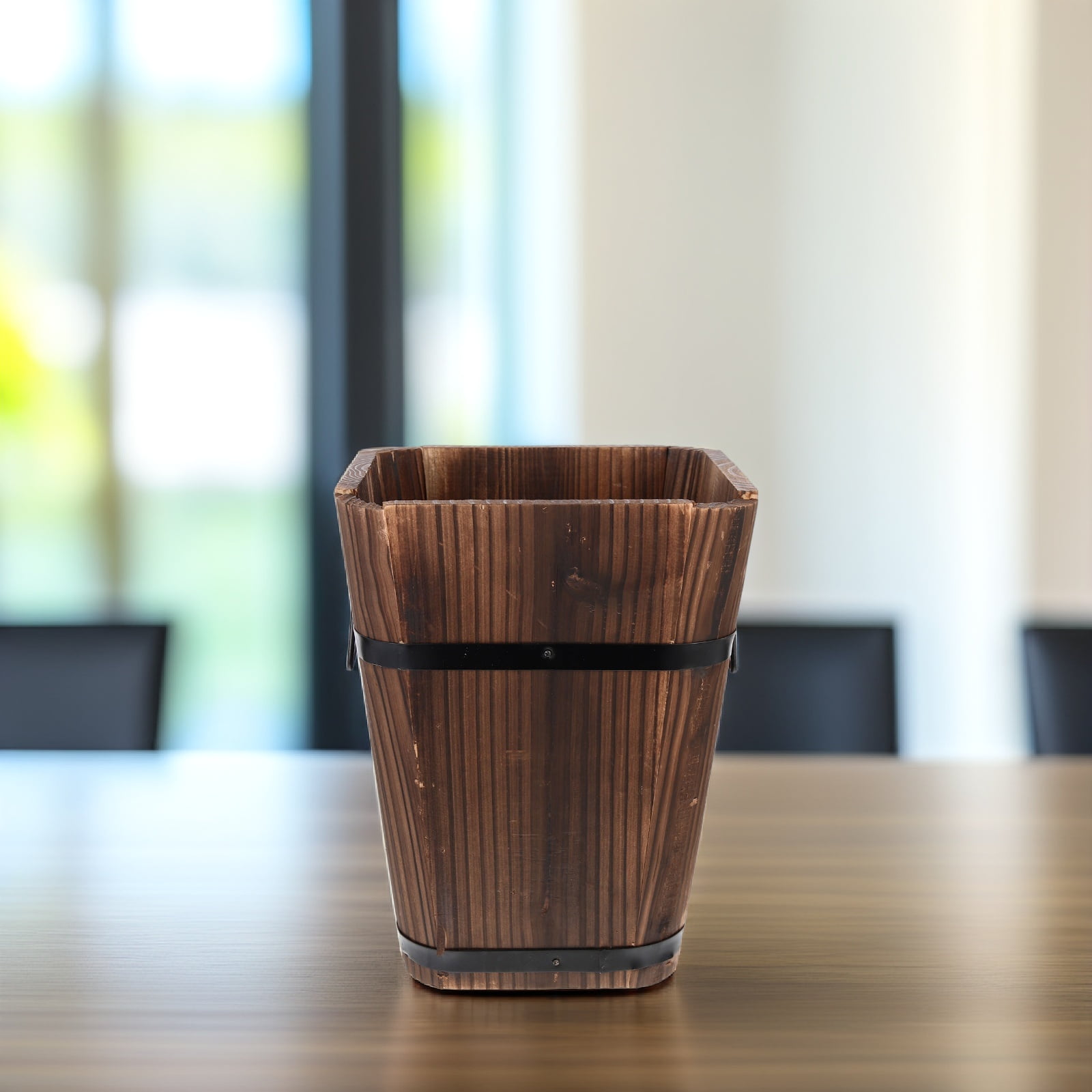 PTOOTP Rustic Wooden Bucket Shaped Carbonized Wood Succulent Planter ...