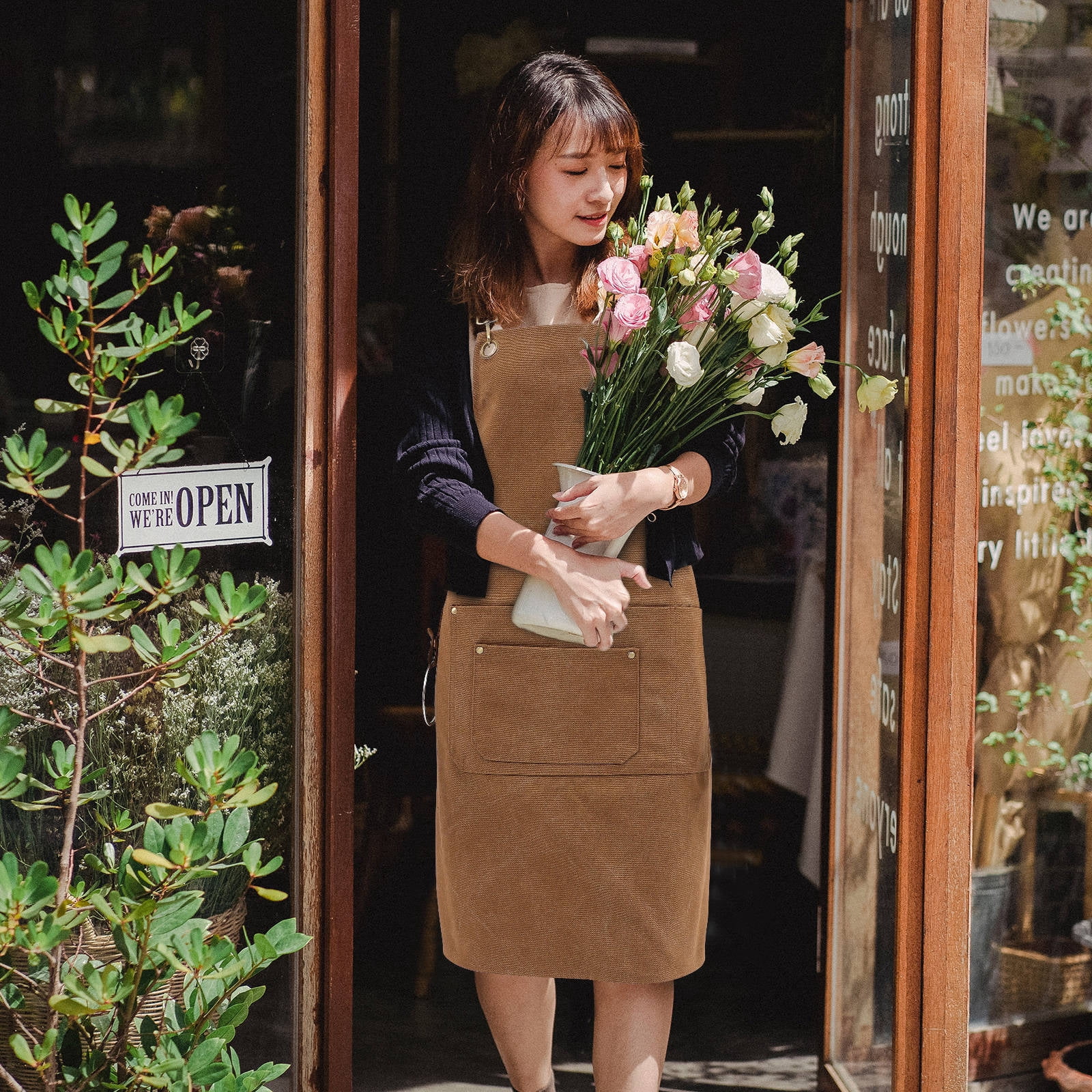 PTOOTP Light Brown Canvas Apron for Home Use with Adjustable Cross ...