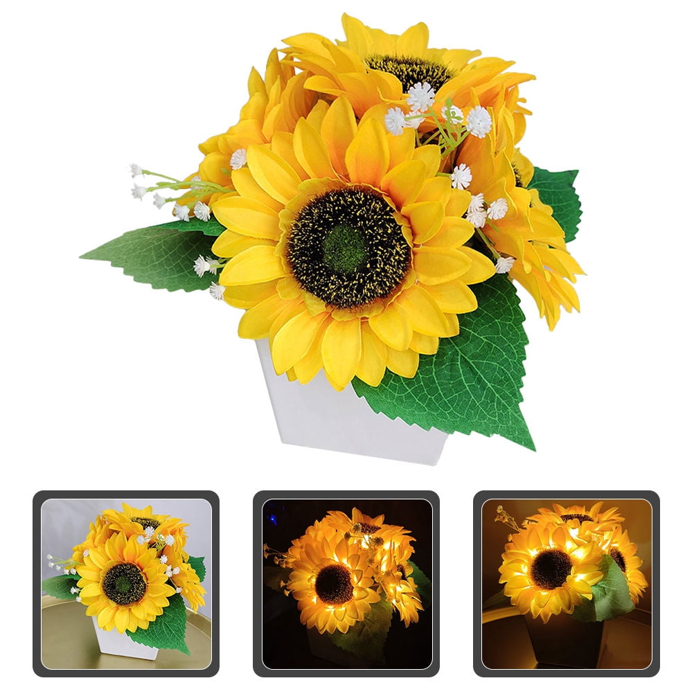 PTOOTP Artificial Sunflower LED Light Yellow Plastic Decorative Table ...
