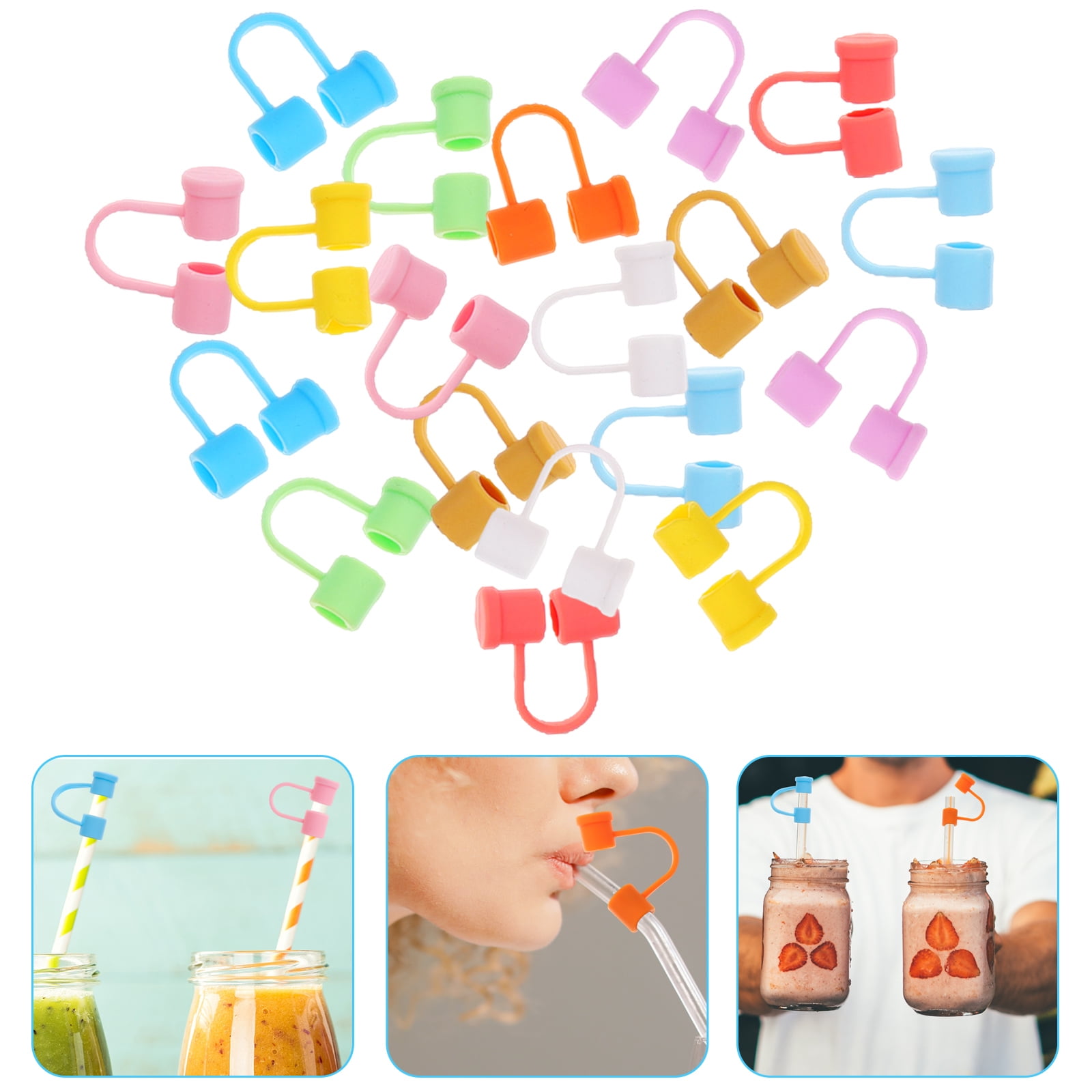 PTOOTP 20 Pcs Leak Proof Straw Cover Caps Assorted Colors for Family ...
