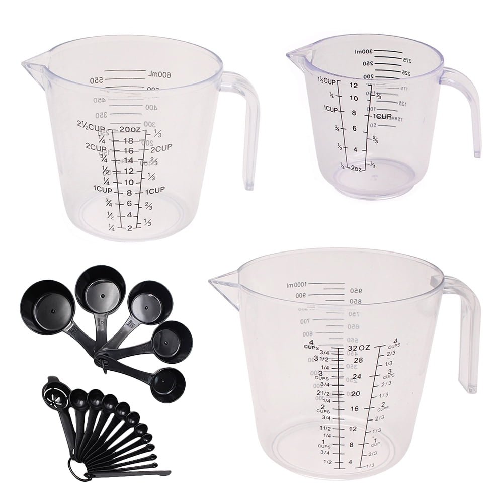 PTOOTP 20-Piece Black Plastic Measuring Cups and Spoons Set for Baking ...