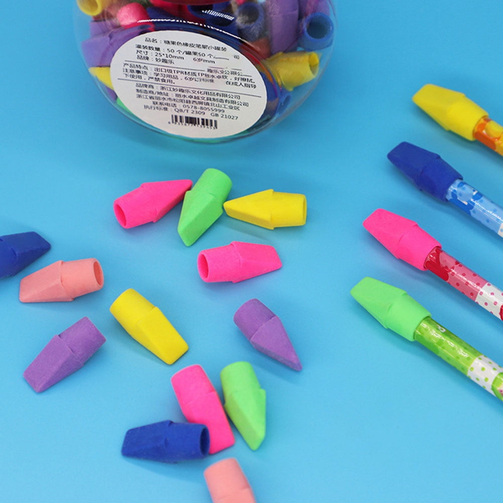 PTOOTP Cute Pencil Topper TPR Pencil Eraser Caps Assorted Color 50Pcs 0 ...