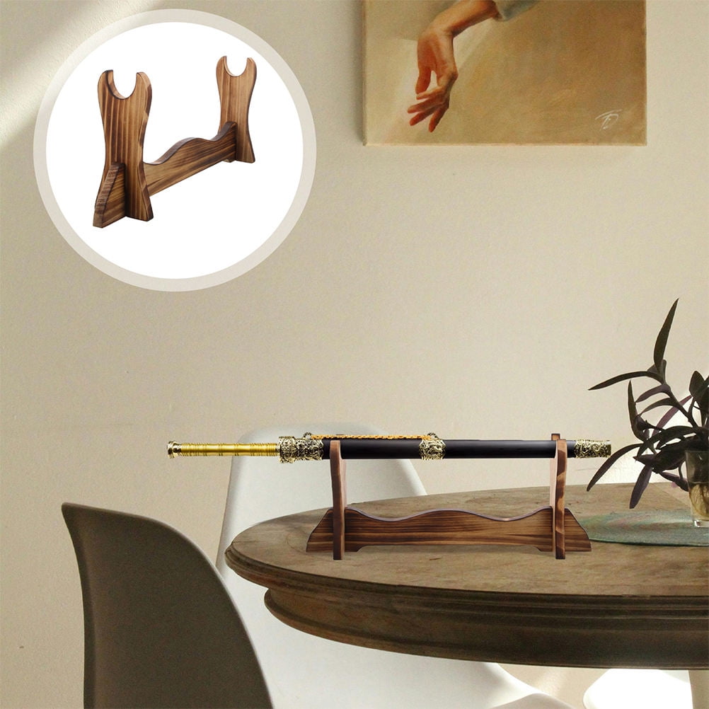 PTOOTP 2Pcs Solid Wood Swords Collection Stand With Storage And ...