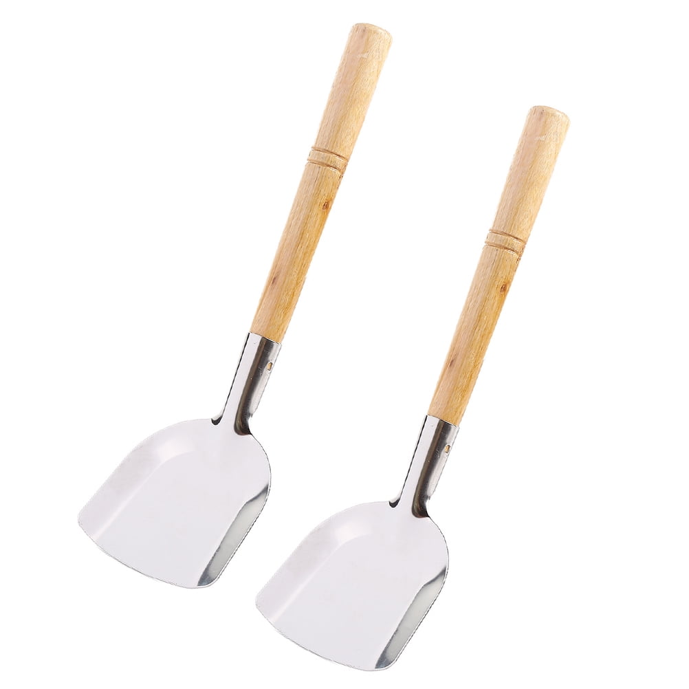 PTOOTP 2Pcs Wok Spatula Iron Chinese Turner Ergonomic Handle Wood Color ...