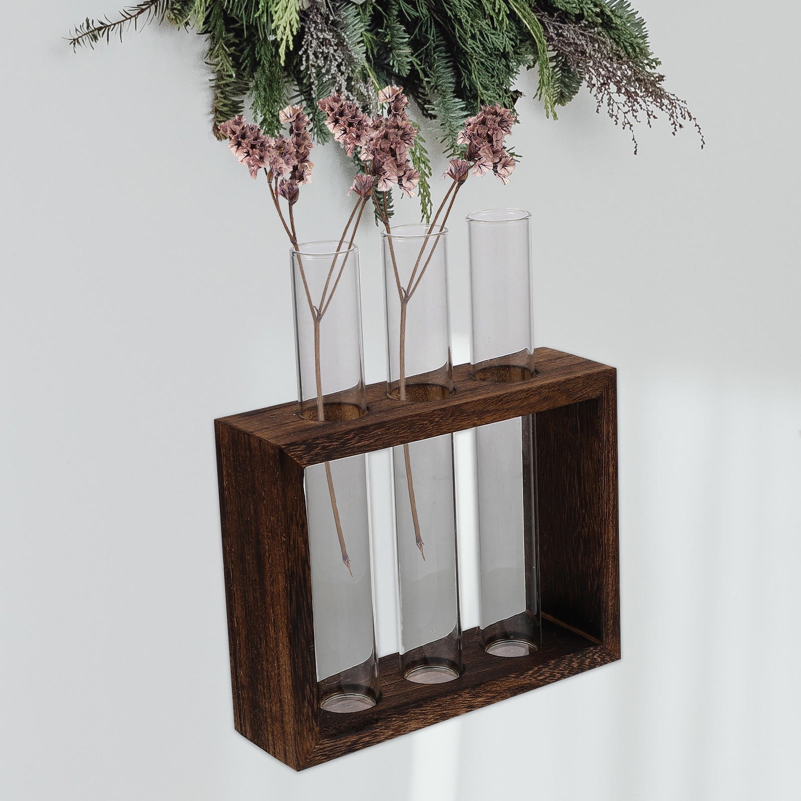 PTOOTP 3-Tube Hydroponic Planter Vase with Glass Tubes and Wooden Base ...