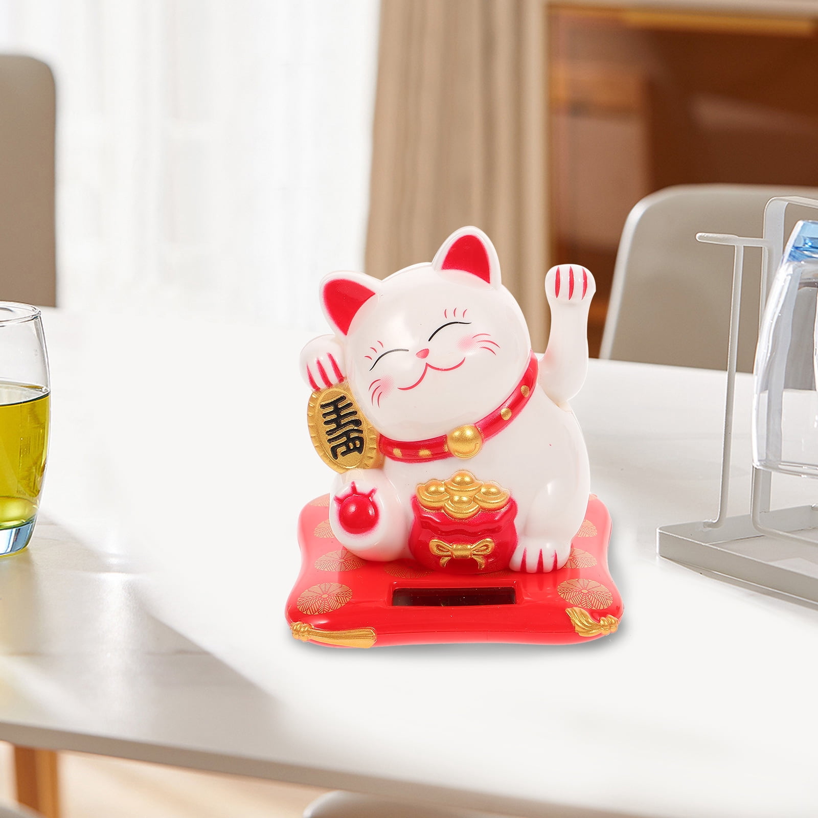 PTOOTP 3Pcs Waving Cat Statues Solar Powered Yellow Black White Plastic ...