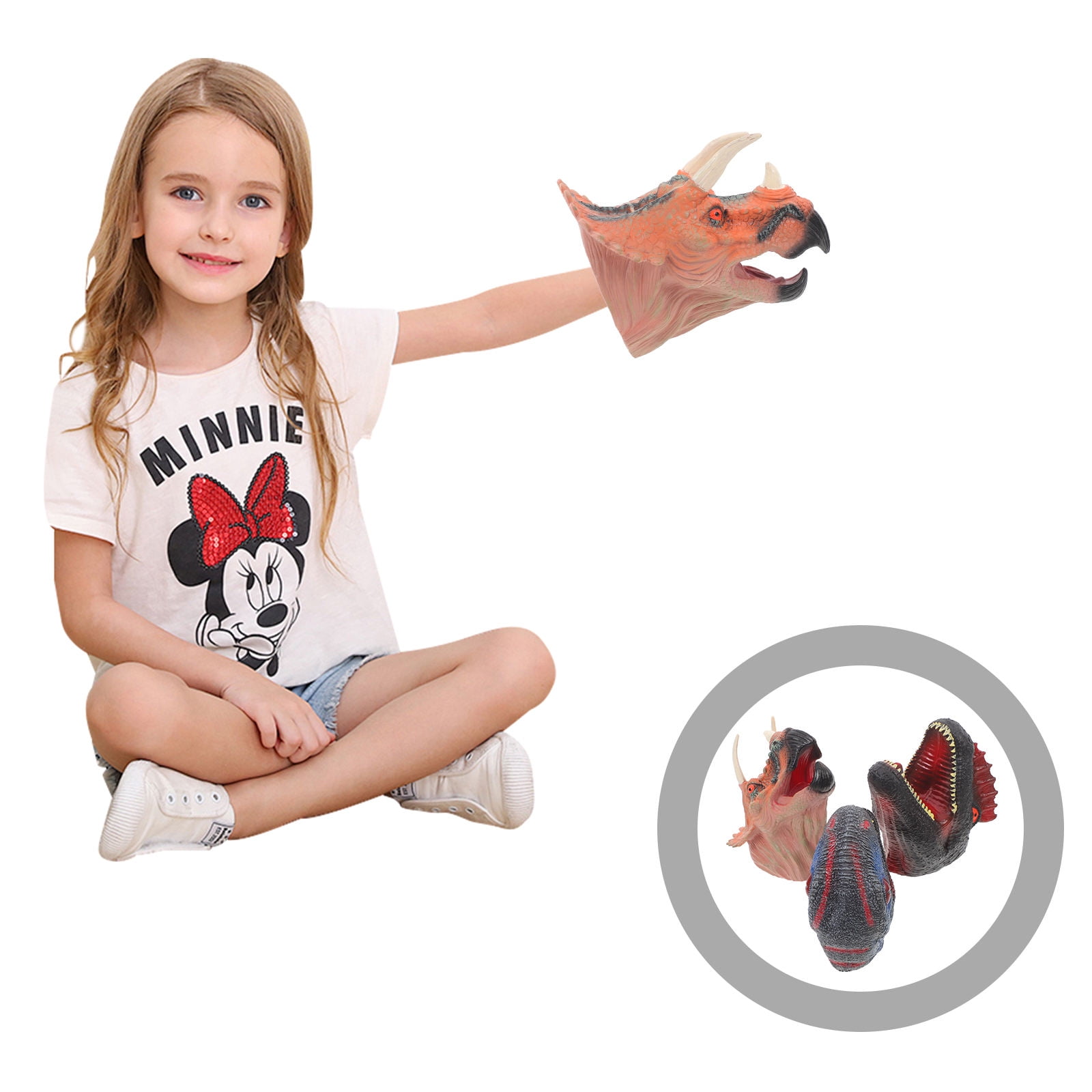 PTOOTP 3pcs Realistic Dinosaur Hand Puppets Rubber Role Play Set for ...