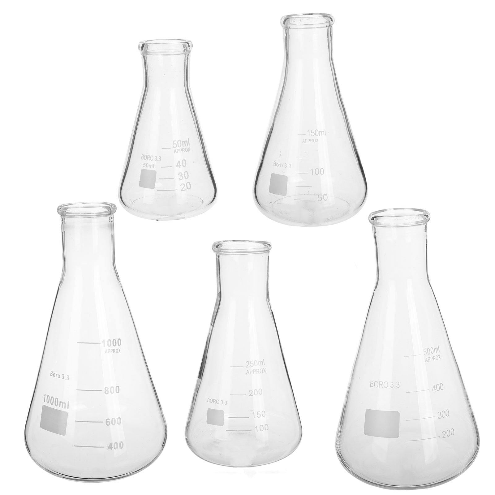 PTOOTP Lab Erlenmeyer Flask Set, Glass, Triangular Base, Multi-Color, 5 ...