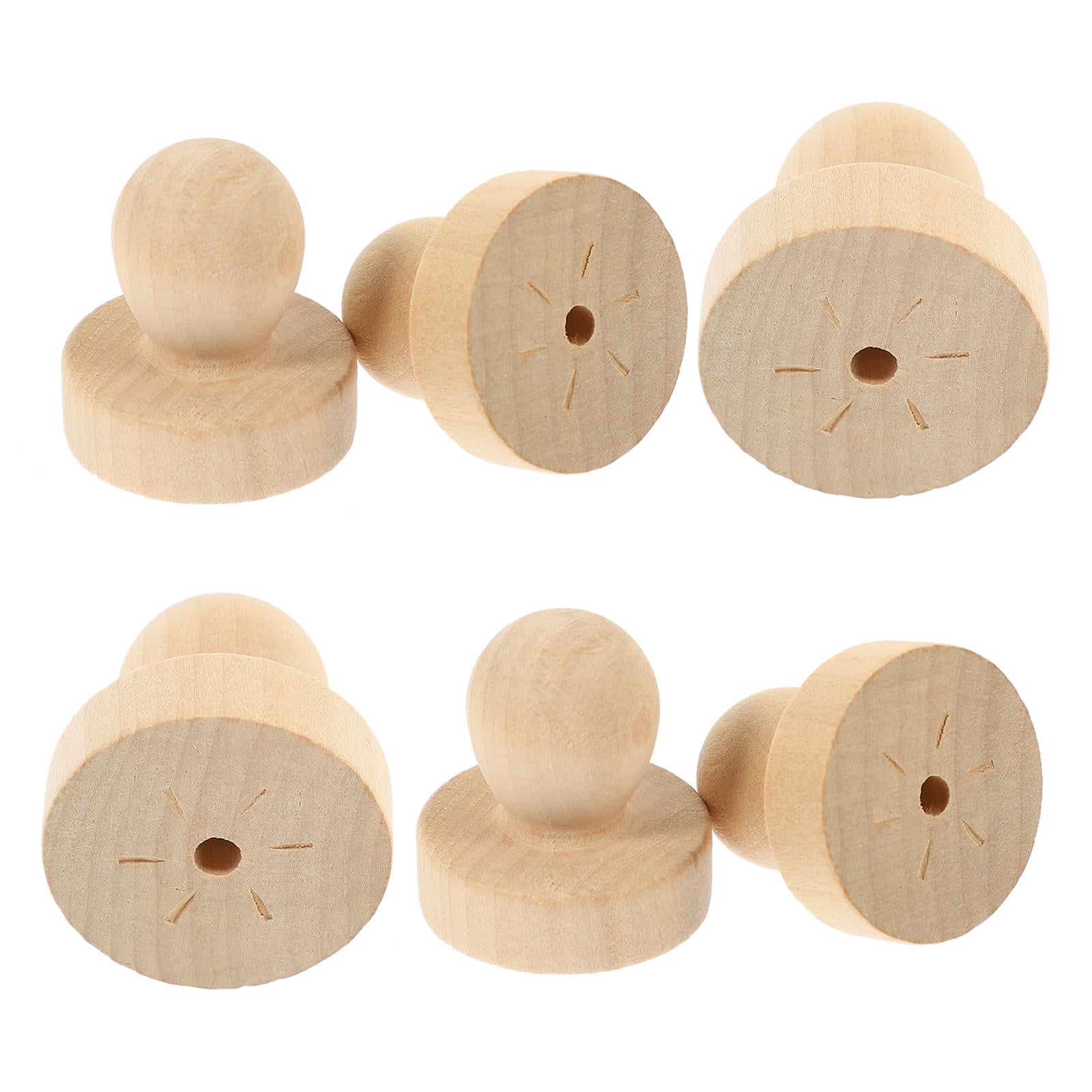 PTOOTP 6pcs Retro Round Wood Stamp Handles DIY Compatible Smooth ...