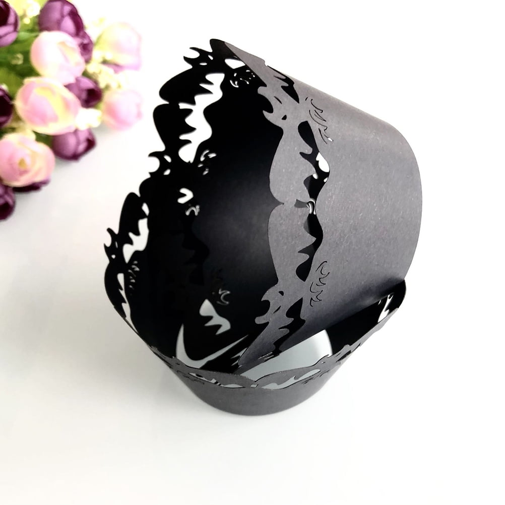 PTOOTP Bakery Decor Cake Wrappers 24Pcs Black Paper with Spooky Hollow ...
