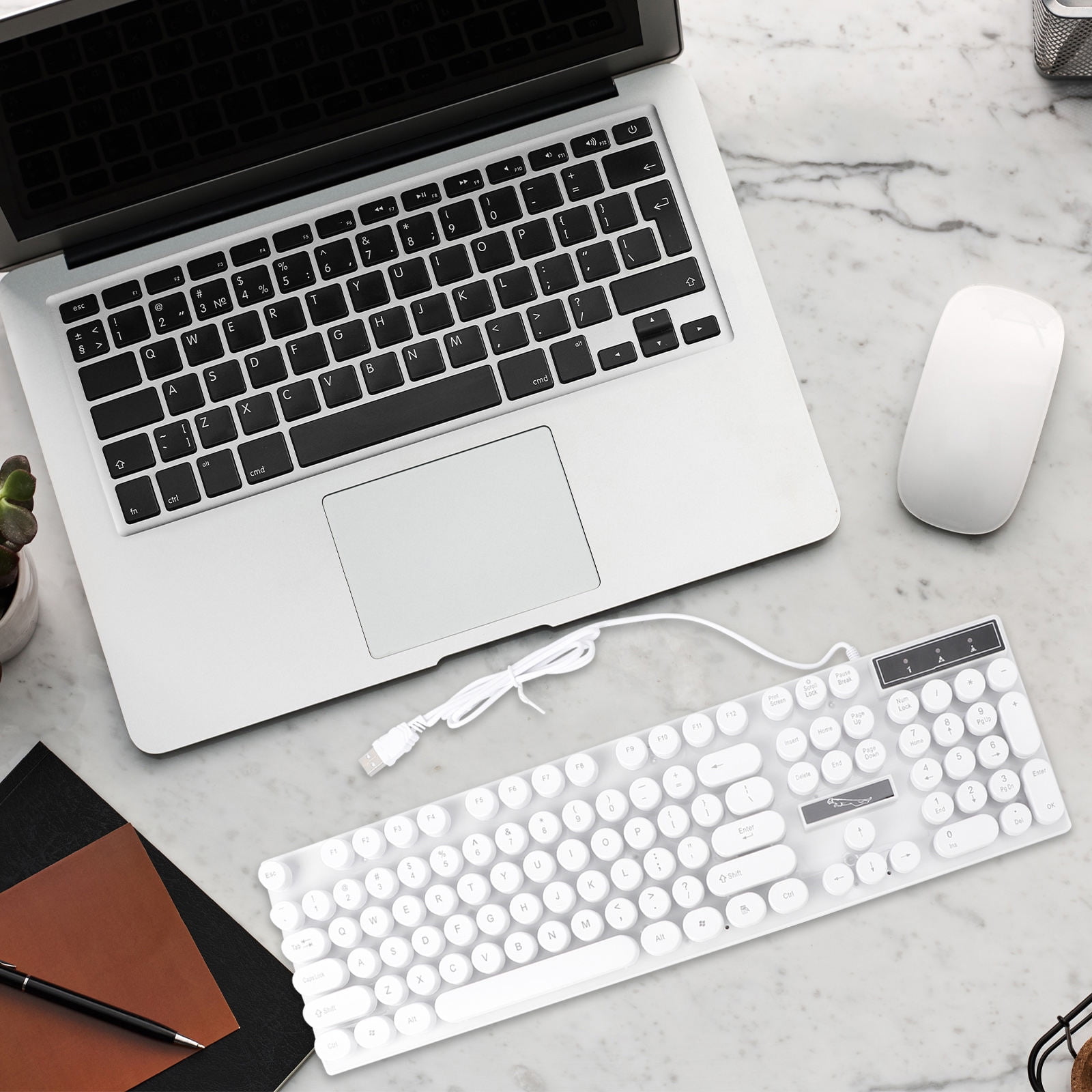 PTOOTP Sleek White USB Keyboard with Glowing Round Keys for Computer ...