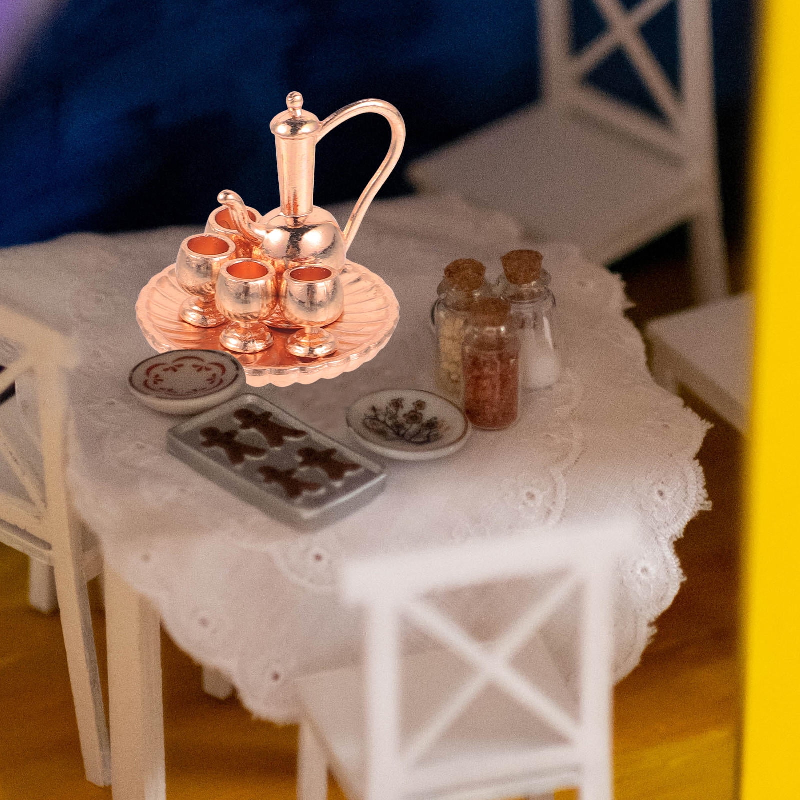 PTOOTP Dollhouse Miniatures Miniature Tea Set Metal Antique 1 Set ...