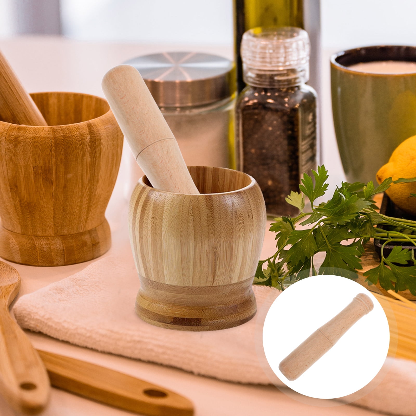 PTOOTP Multipurpose Wooden Garlic Pestle for Kitchen with Ergonomic ...