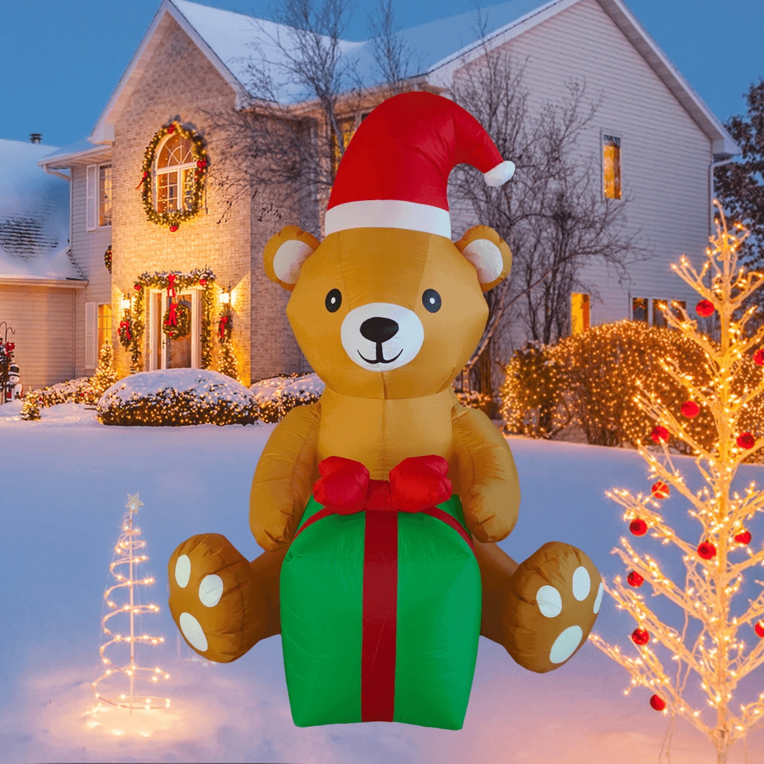 5FT Christmas Inflatable Bear with Gift Box Outdoor Decoration ...
