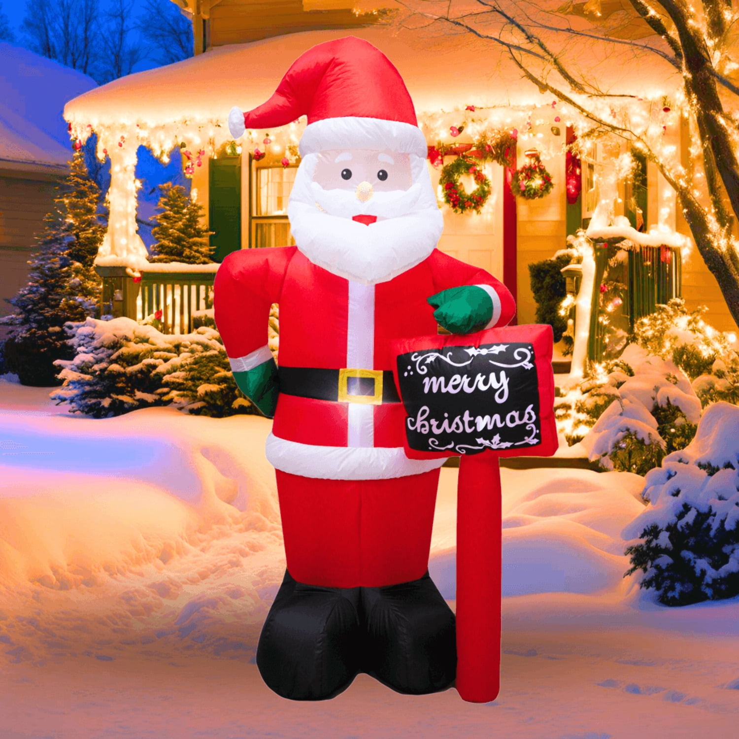PTS 7FT Inflatable Santa with Sign Outdoor Decoration, Christmas Blow ...