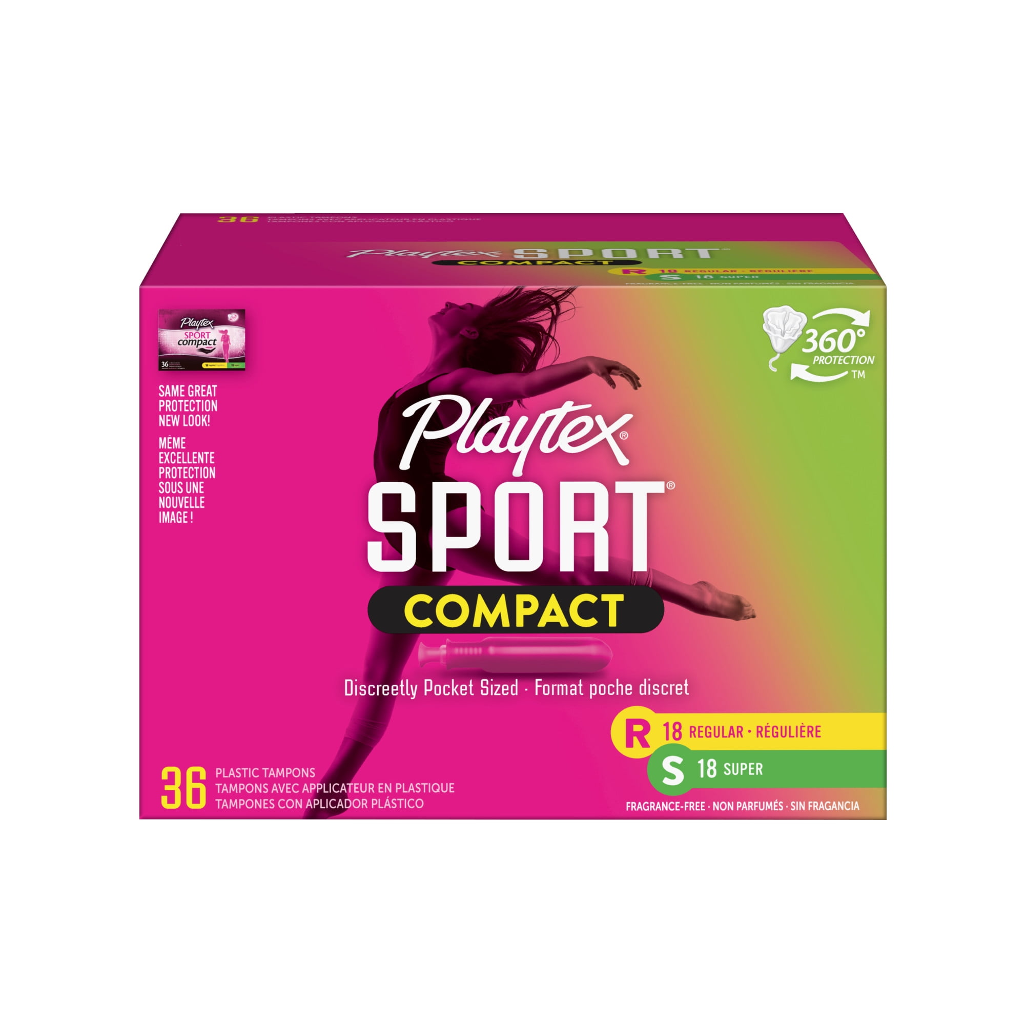 Playtex Sport Compact Plastic Tampons, Unscented, Regular/Super, 36 Ct ...