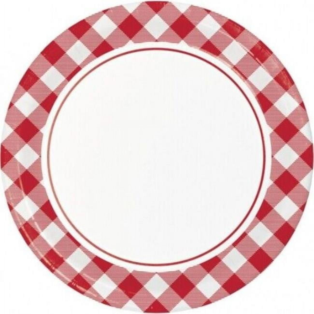 PTYC 349599 9 in. Classic Gingham Dinner Paper Plate, Red & White ...