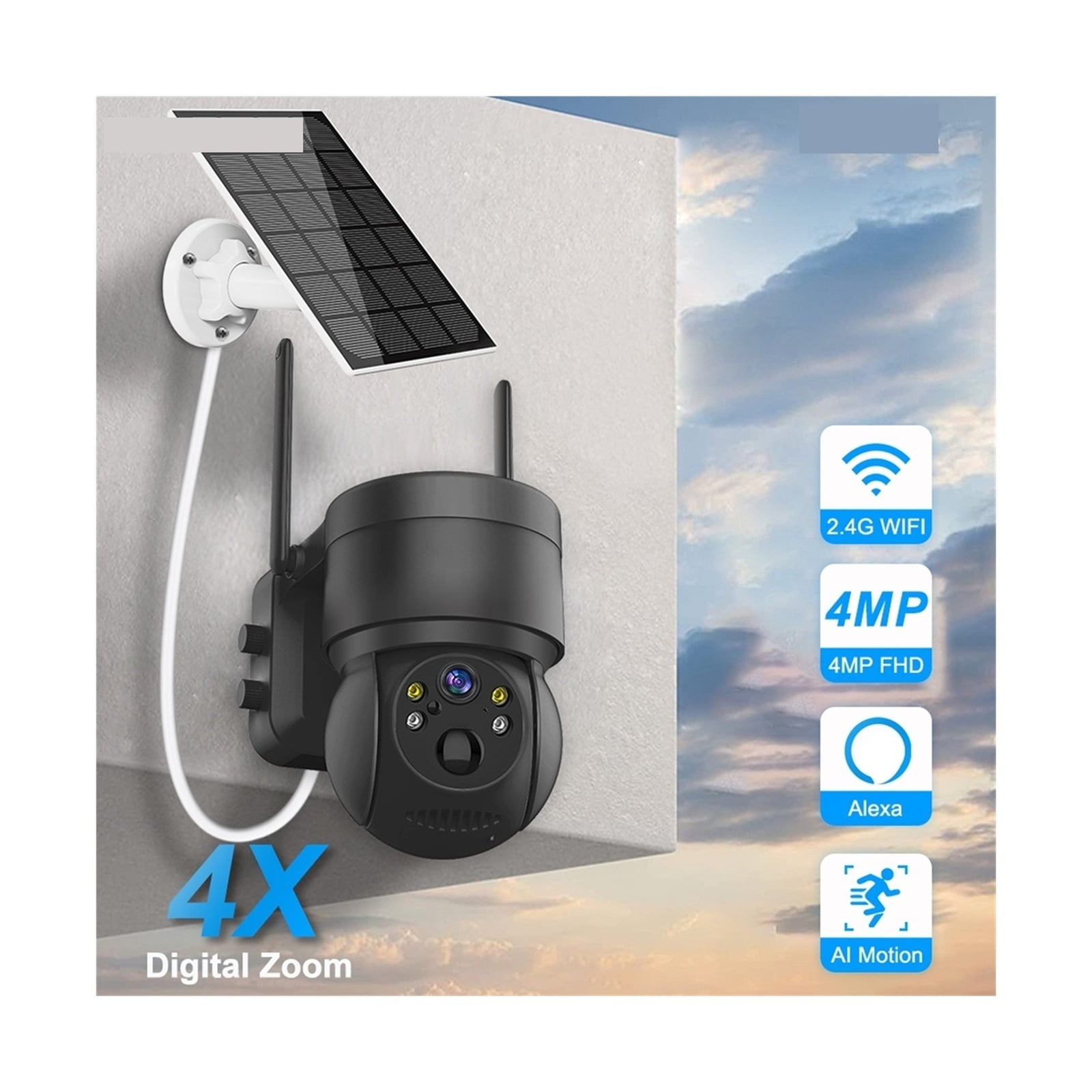 PTZ Camera, 4MP Solar Security IP Camera Outdoor 2.5K FHD Video ...