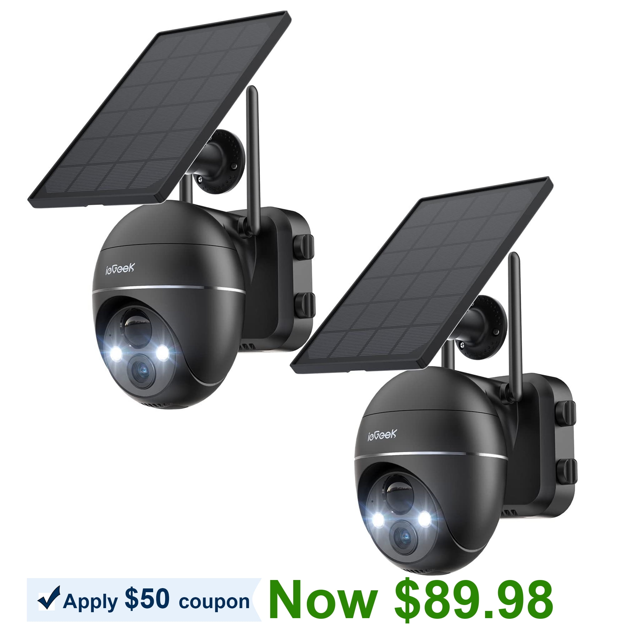 2 Pack PTZ Solar Security Camera, Spotlight & Siren, 2K/3MP Night ...