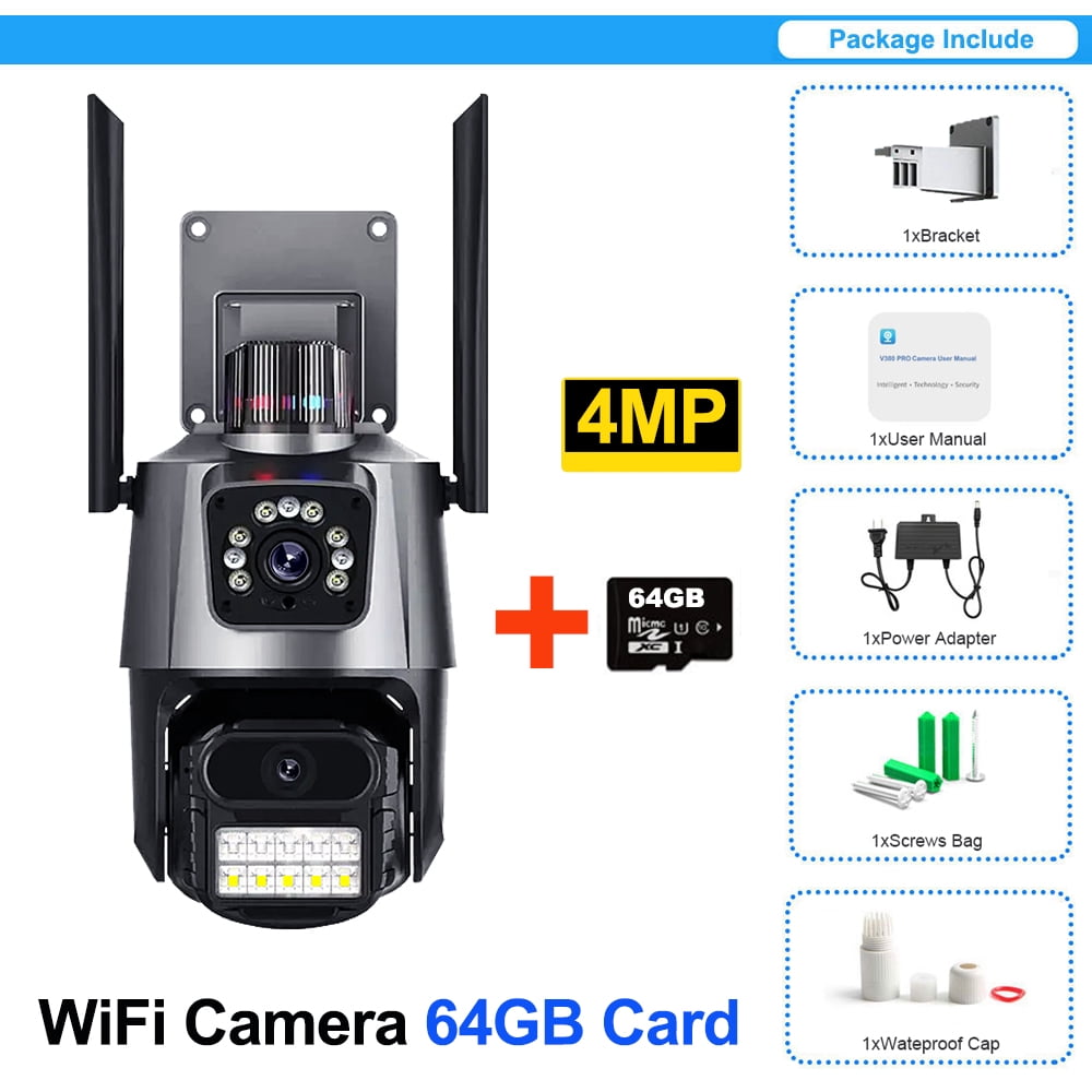 PTZ WiFi Camera Dual Lens 4K 8MP External IP Cameras Alarm Light Night ...