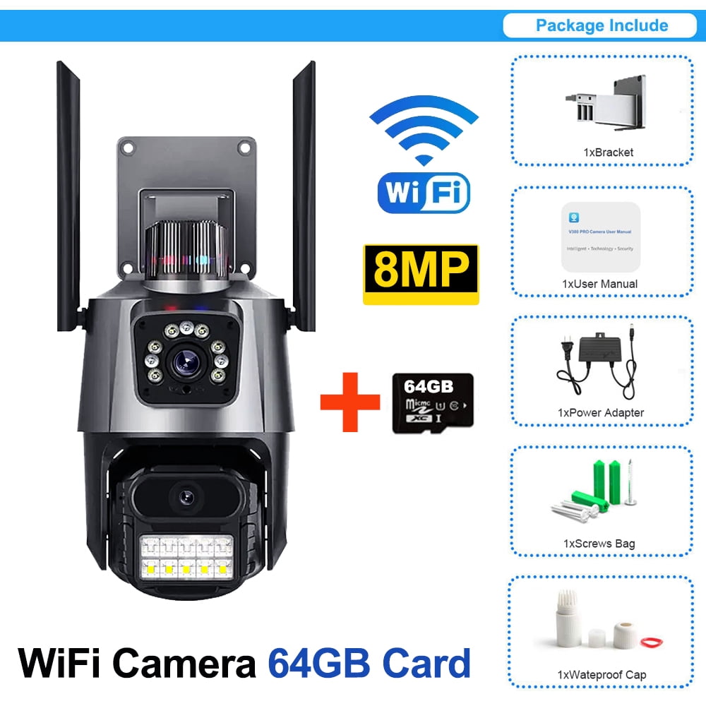 PTZ WiFi Camera Dual Lens 4K 8MP External IP Cameras Alarm Light Night ...