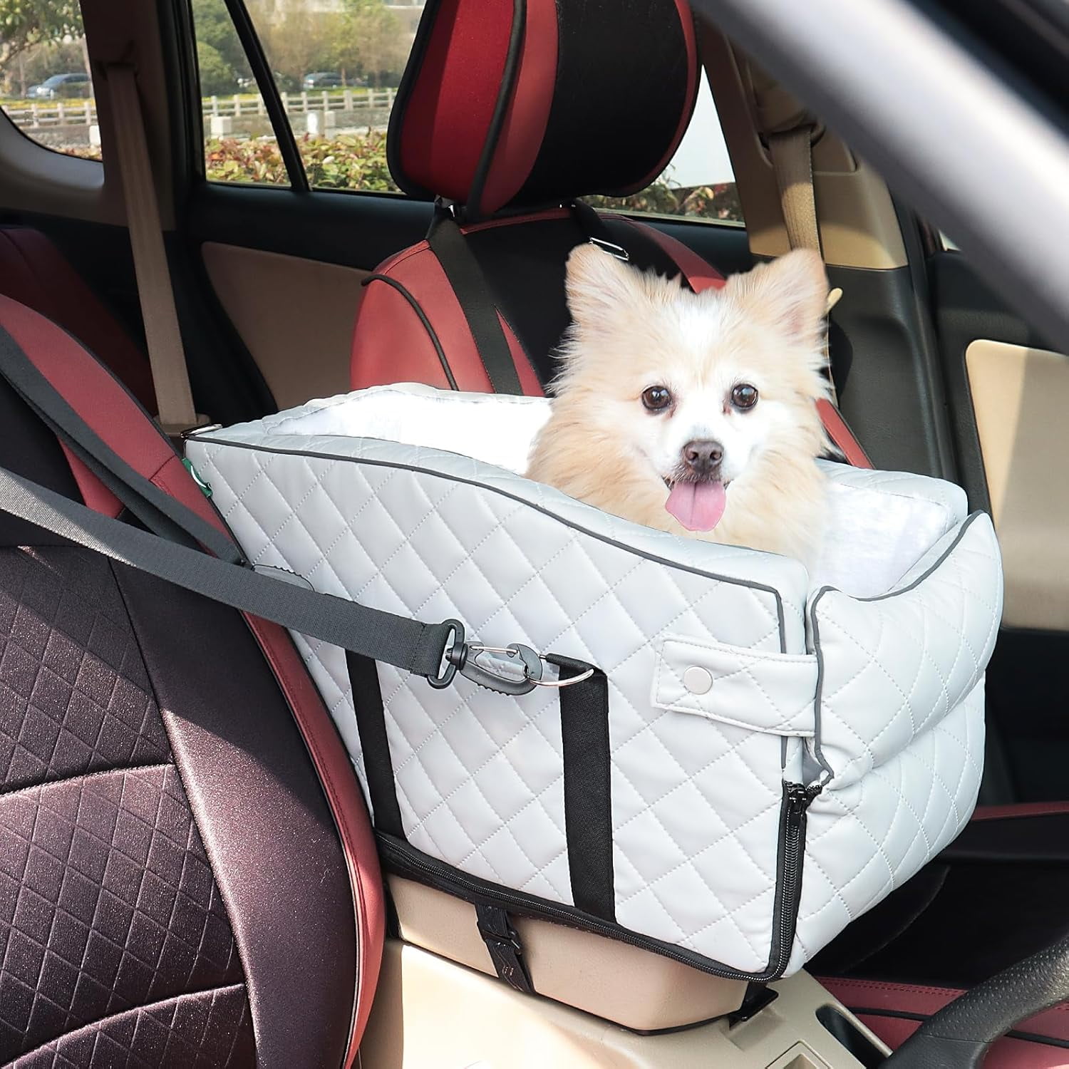 PU Center Console Dog Car Seat for Small Dogs Up to 12lbs, Portable ...