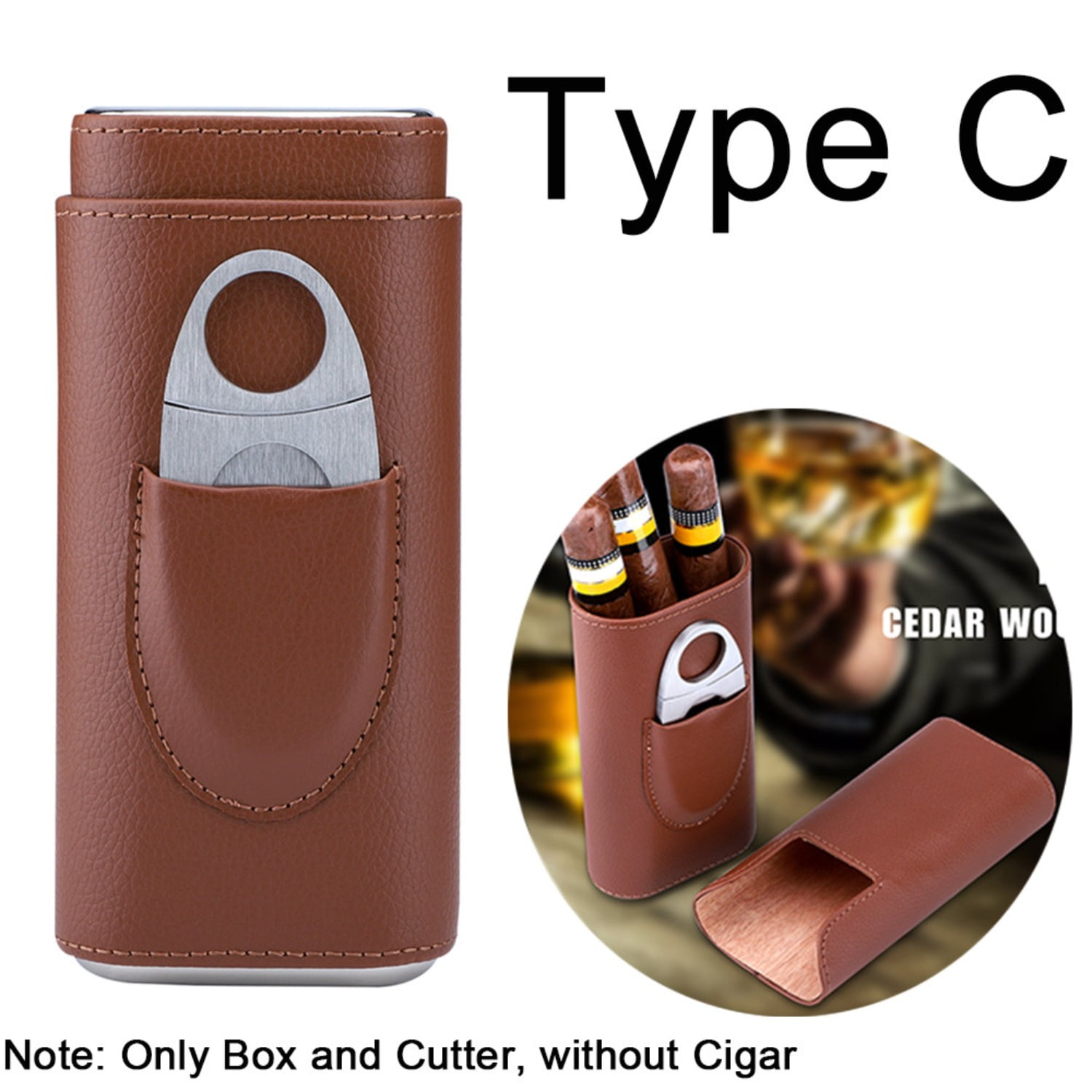 PU Cigar Case Three-Finger Portable Humidor Box with Silver Cigar ...