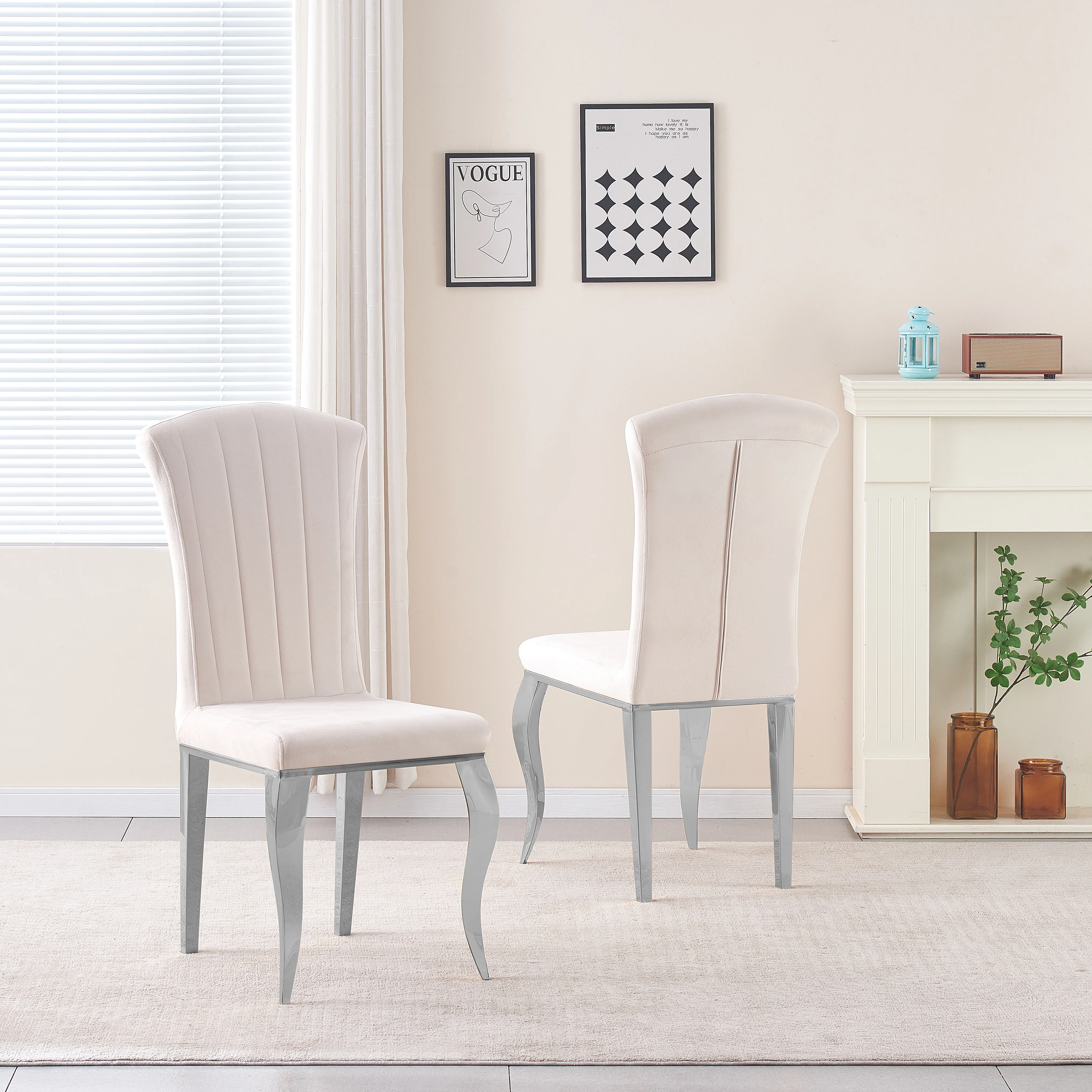 PU Dining Chair Set of 2, Modern Upholstered Kitchen Chairs with Curved ...