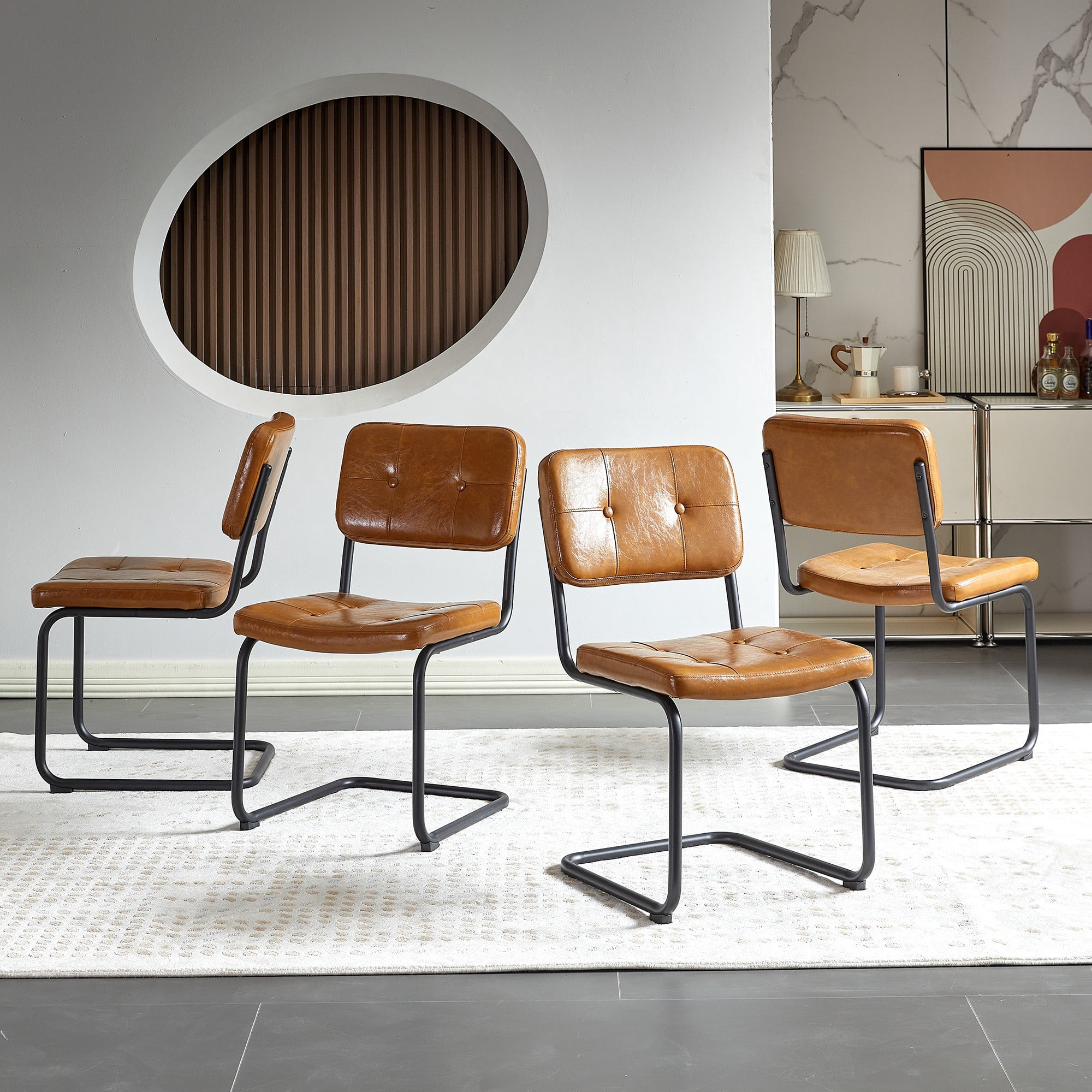 PU Dining Chairs, Simple Style Dining Chair with Silver Metal Legs ...