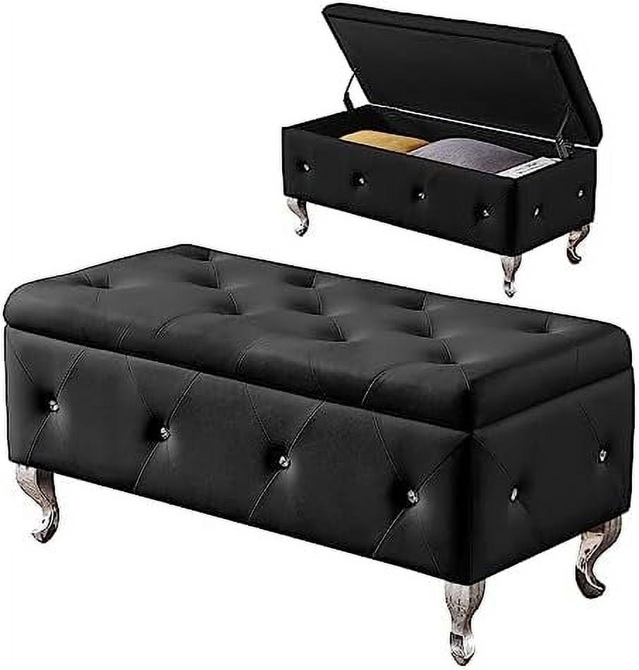 PU Faux Leather Bedroom Storage Ottoman Benches End of Bed,Crystal ...