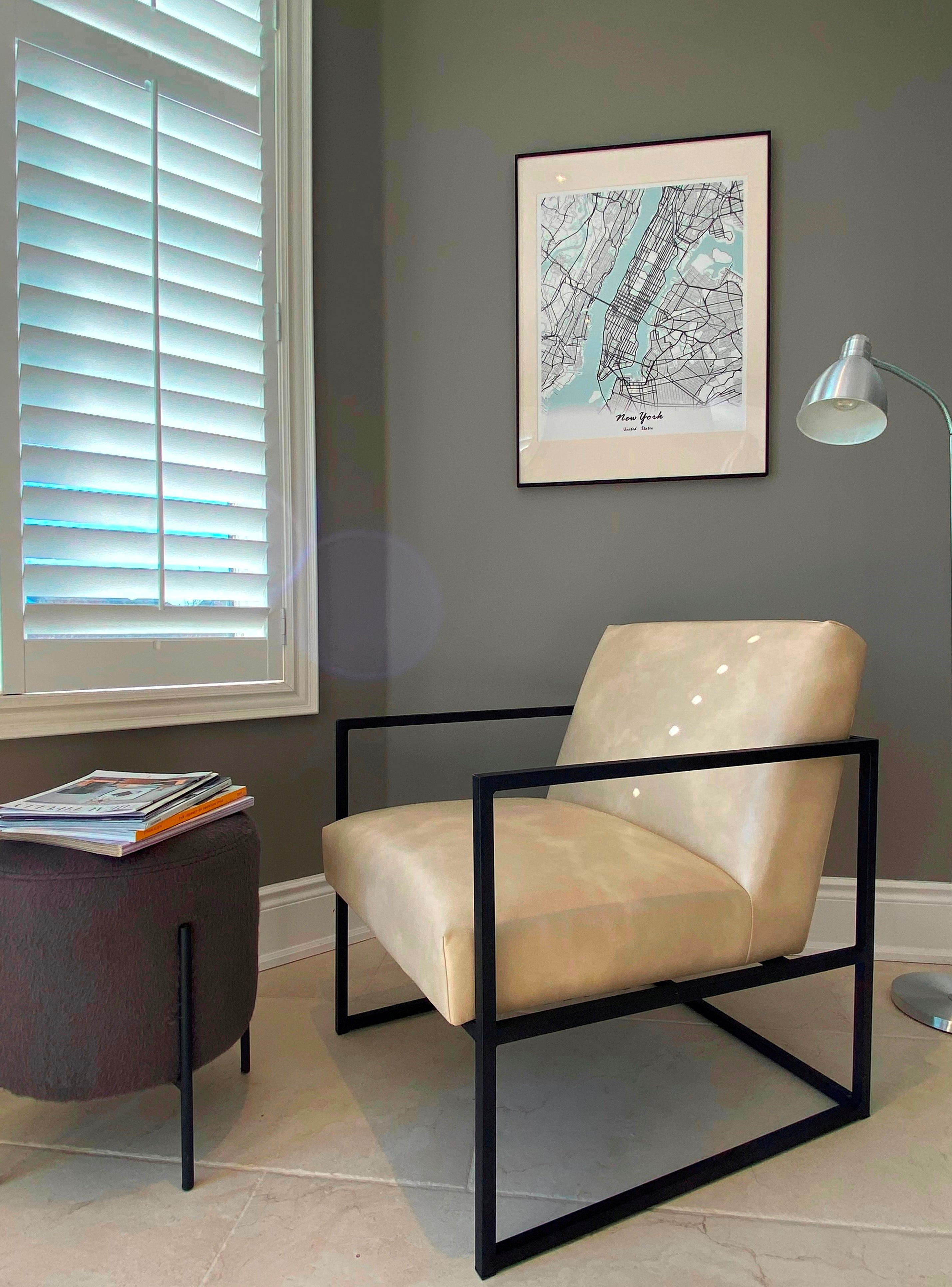 PU Faux Leather Upholstered Metal Arm Marinette Chair in Midcentury ...